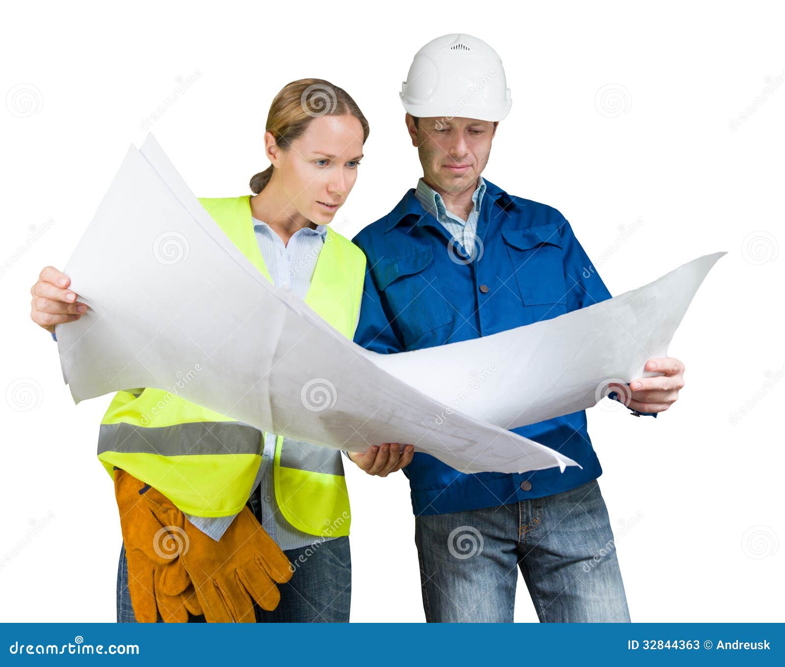 Foreman and Engineer with Blueprints Stock Image - Image of ...
