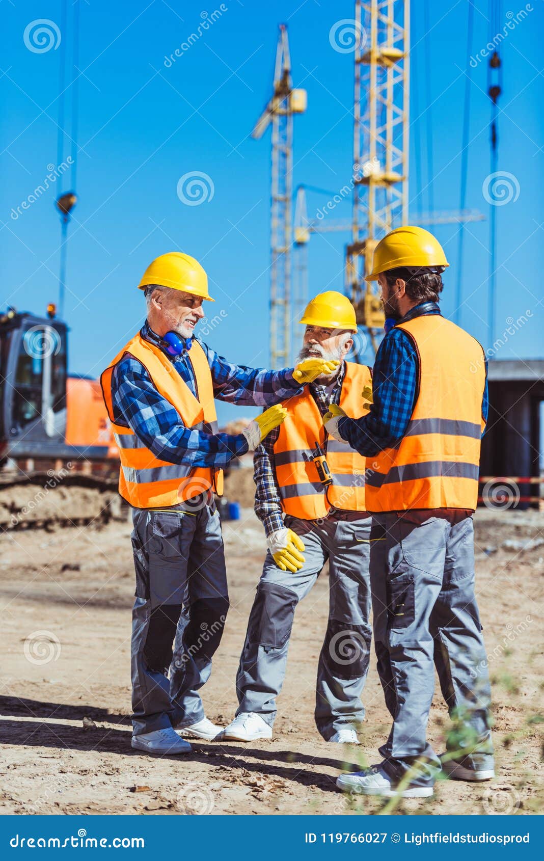 Foreman Explaining Builders Work Process by Gesturing at the Stock ...