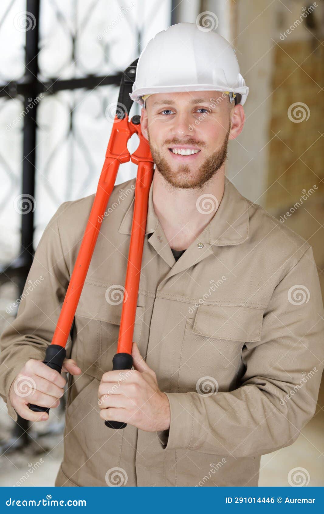 Foreman with Helmet Holding Secateur Stock Photo - Image of uniform ...