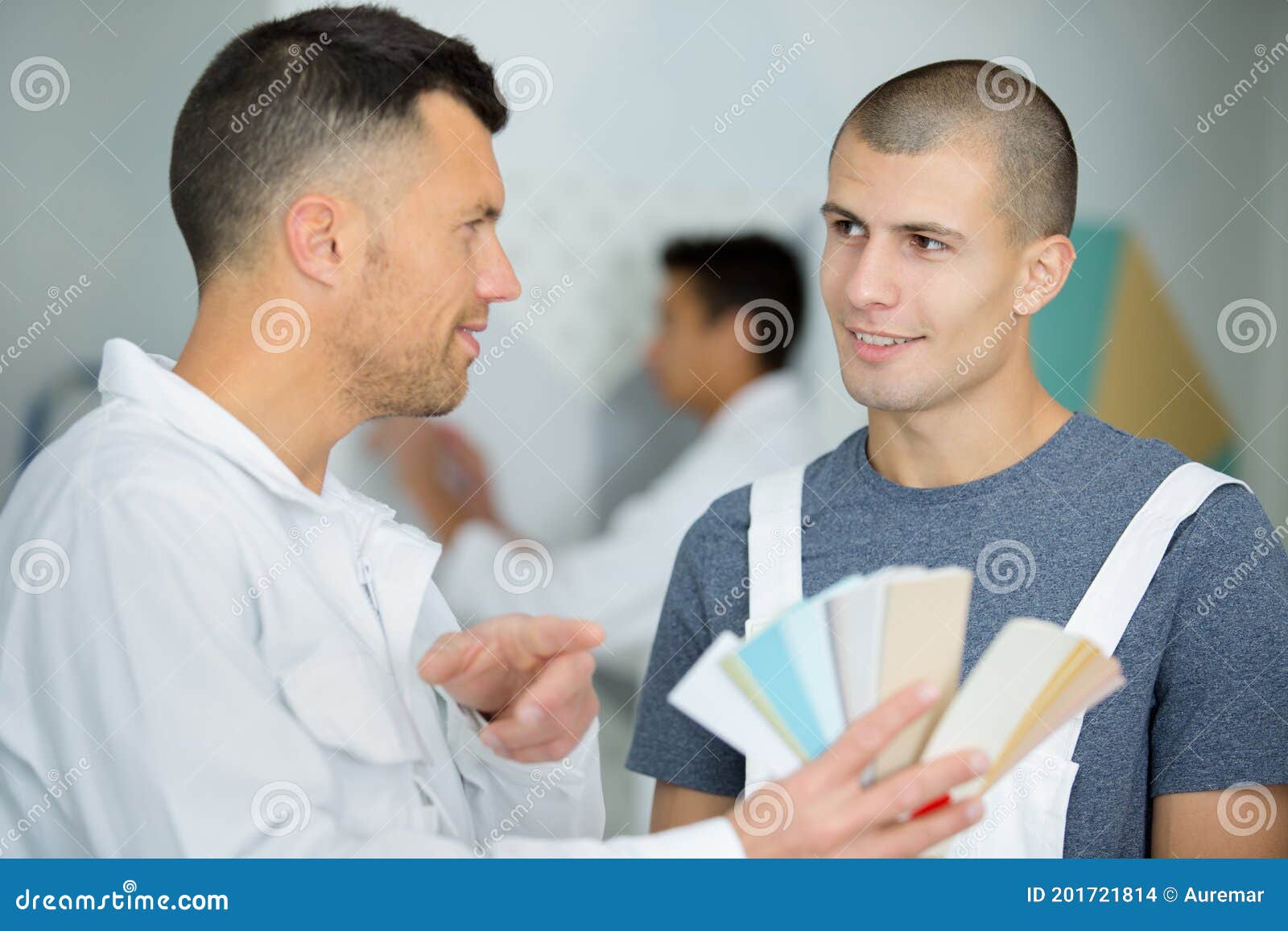 Foreman Holding Color Palette Talking To Worker Stock Photo - Image of ...