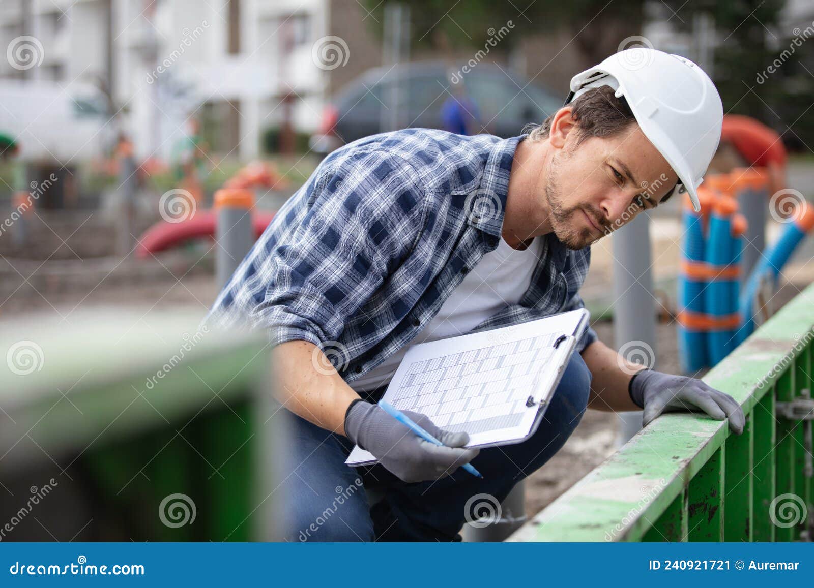 Foreman Inspecting Metal Structure on Site Stock Image - Image of ...