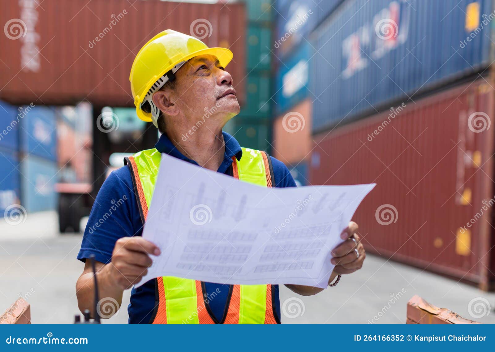 Foreman Man Working Checking Document Shipping at Container Cargo ...