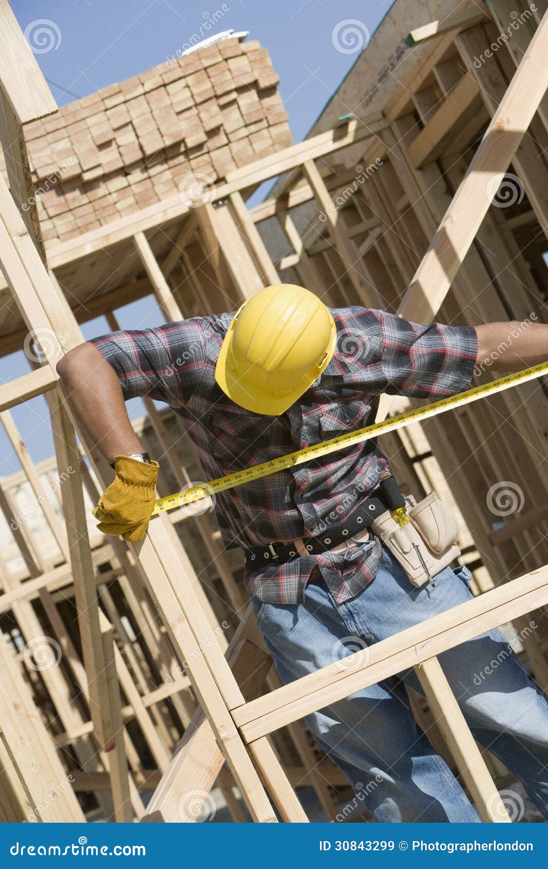 Foreman Measuring Framework at Construction Site Stock Image - Image of ...