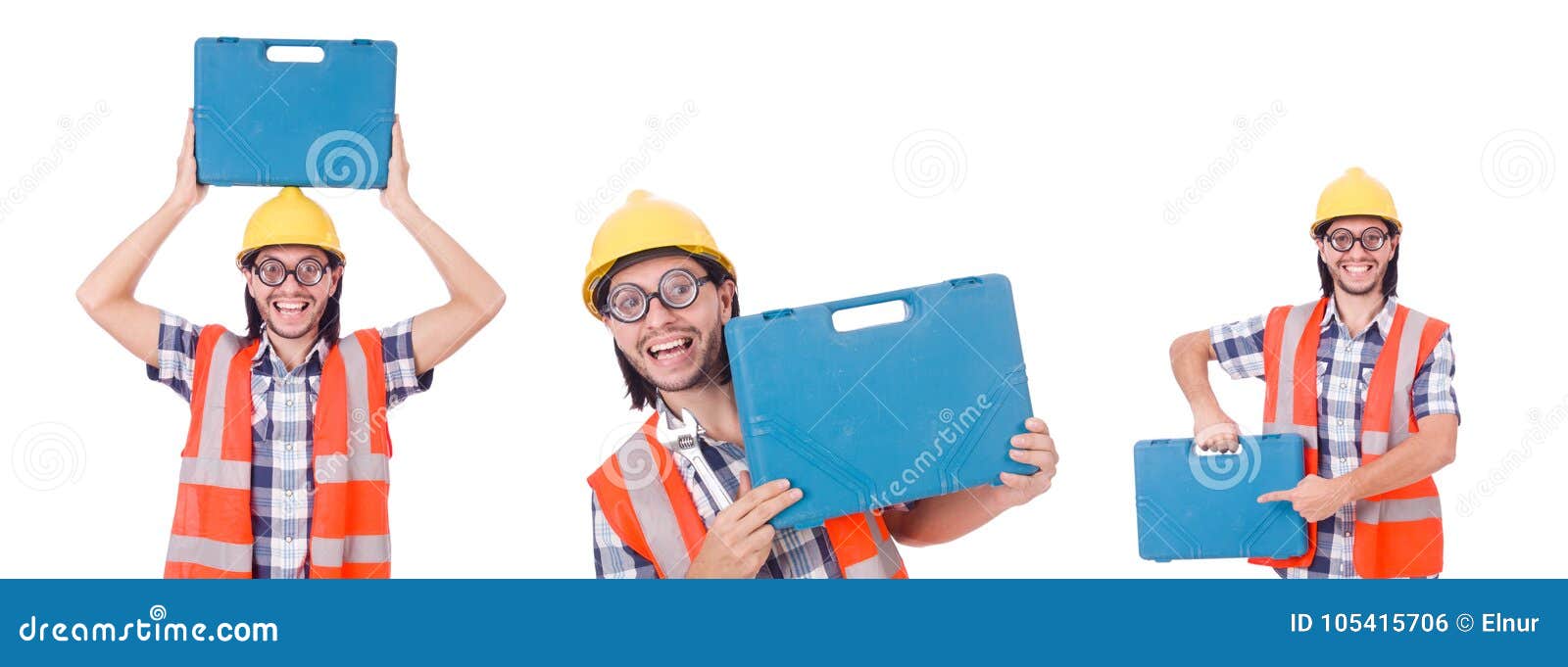 The Foreman with Tool Kit Isolated on White Stock Photo - Image of blue ...