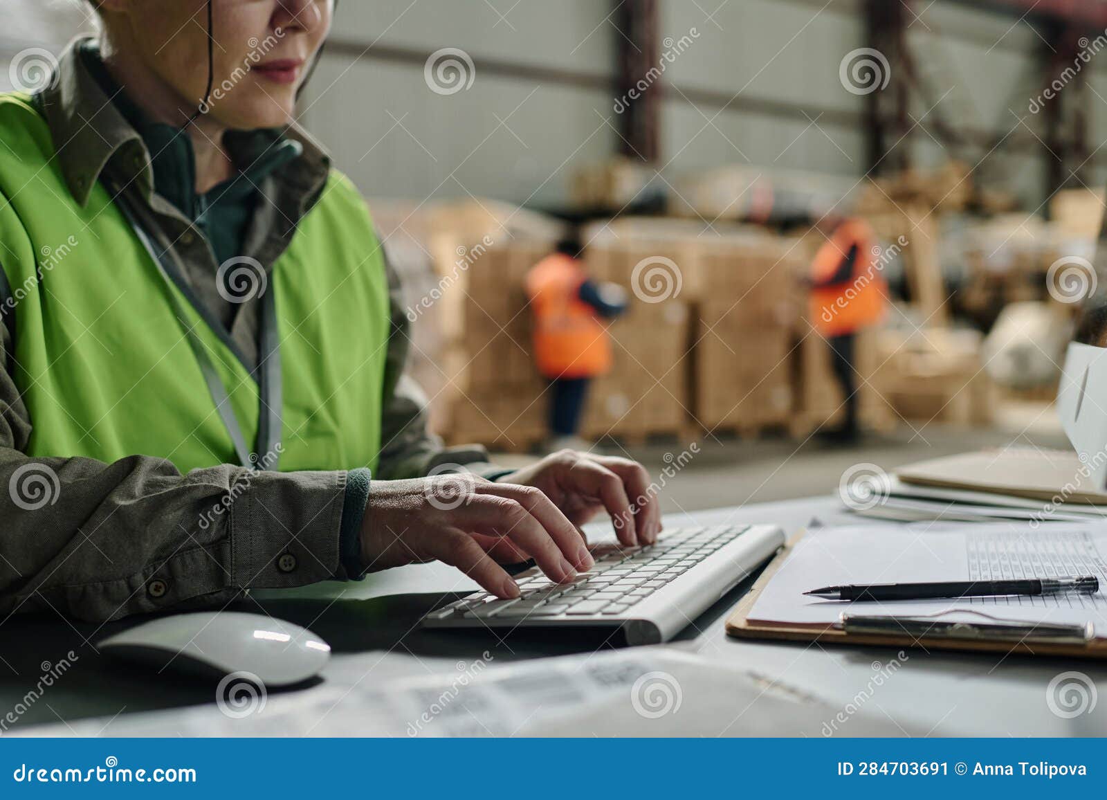 Foreman Typing Document on Computer Stock Image - Image of professional ...