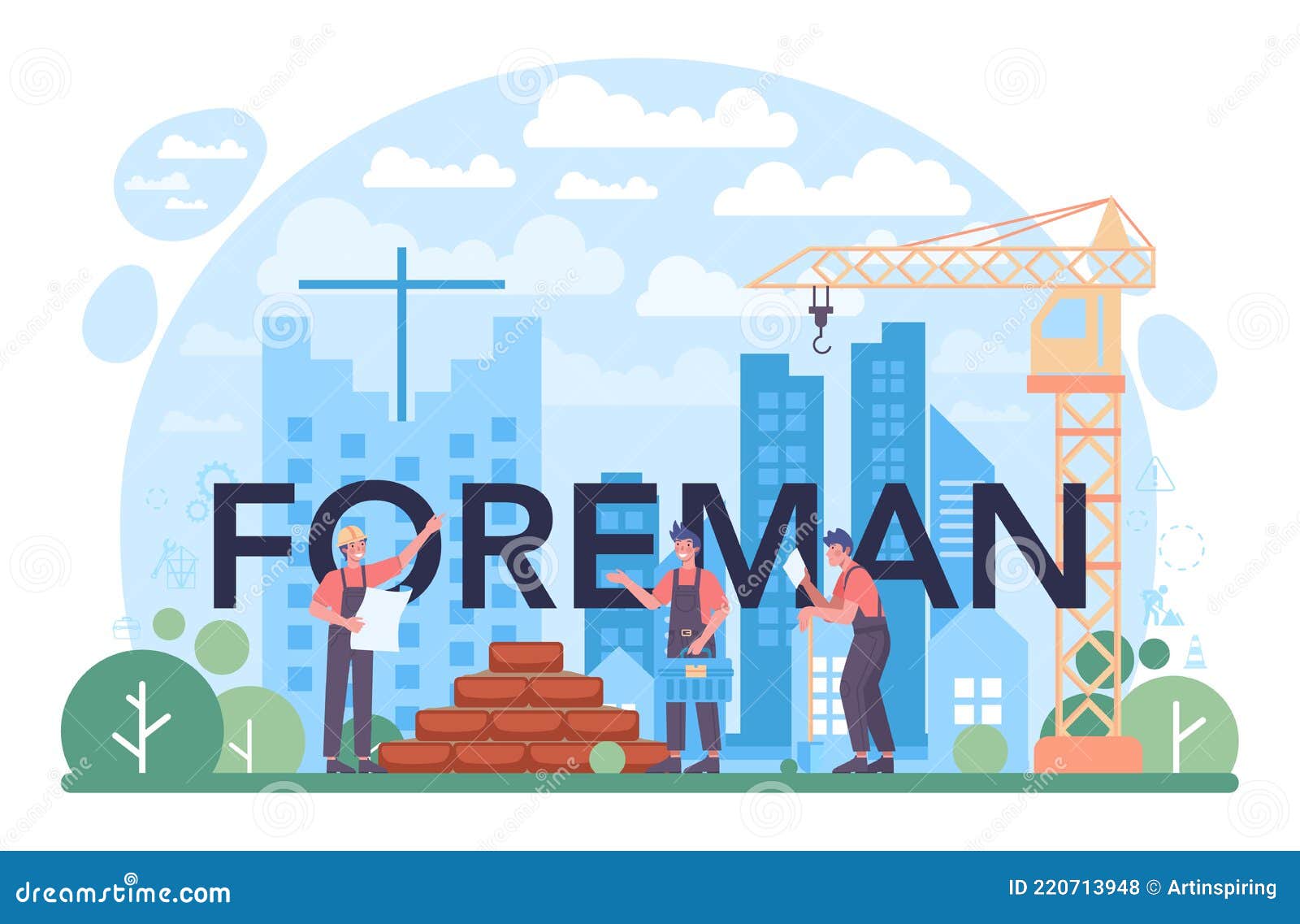 Foreman Typographic Header. Main Engineer Leading at Construction Site ...
