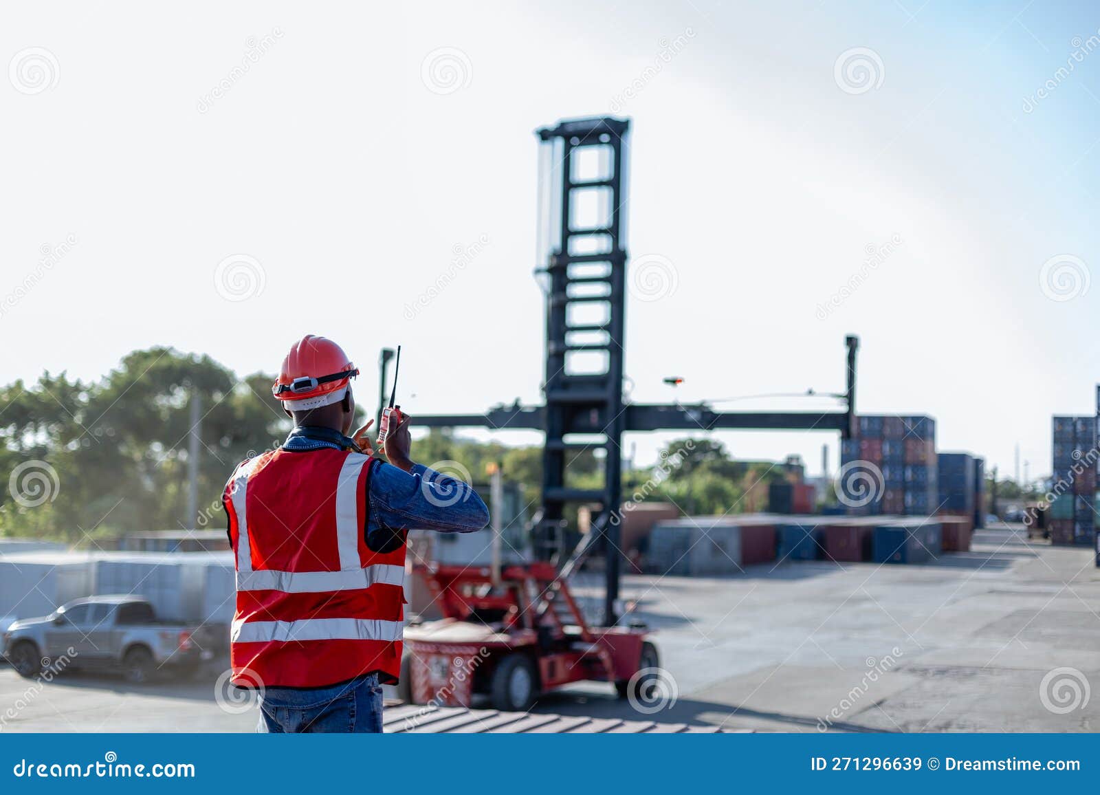 Foreman Using Radio Communication Control Loading Containers in ...