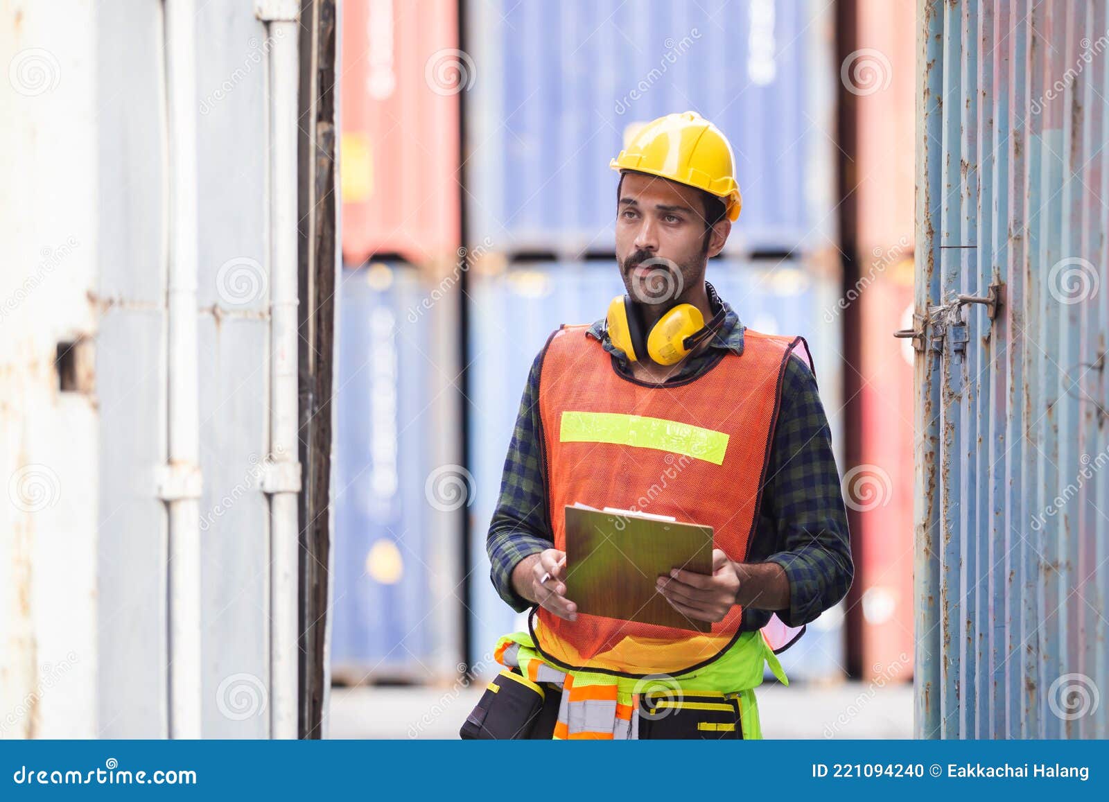 Foreman Wearing Uniform and Hardhat Industrial Logistic Checking at ...