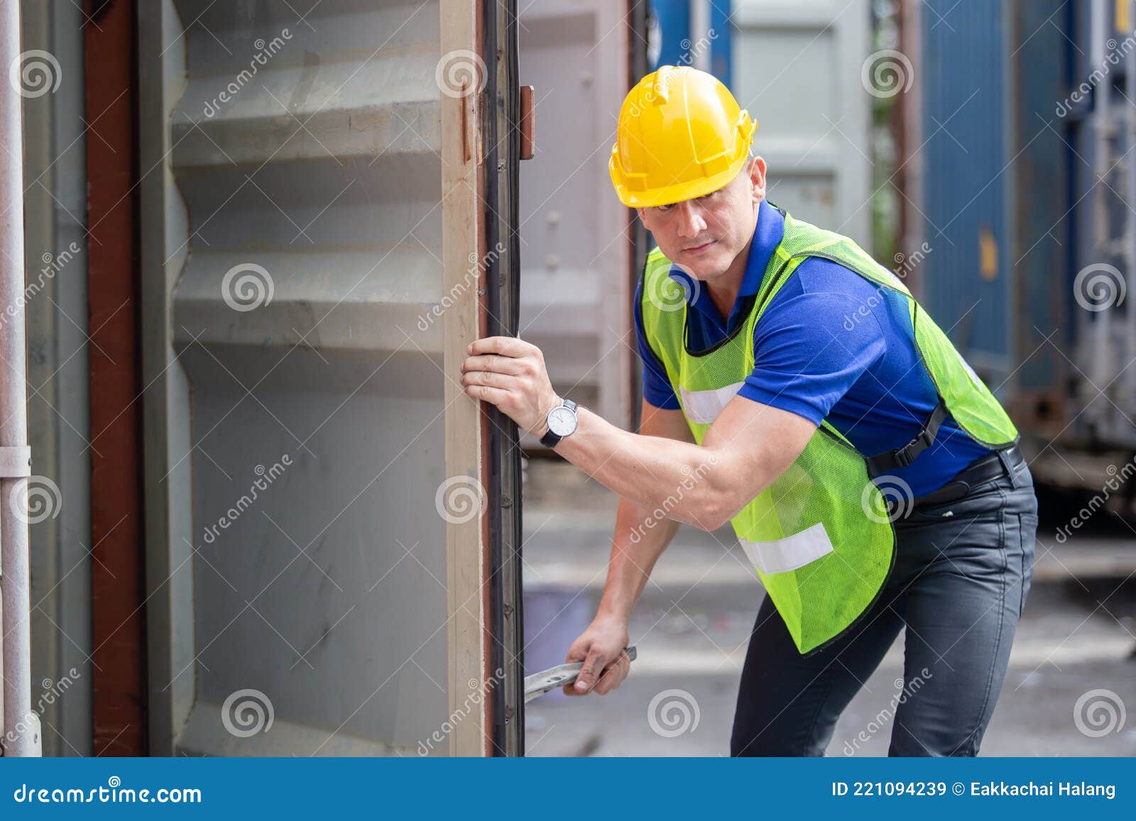 Foreman Wearing Uniform And Hardhat Industrial Logistic Checking At ...