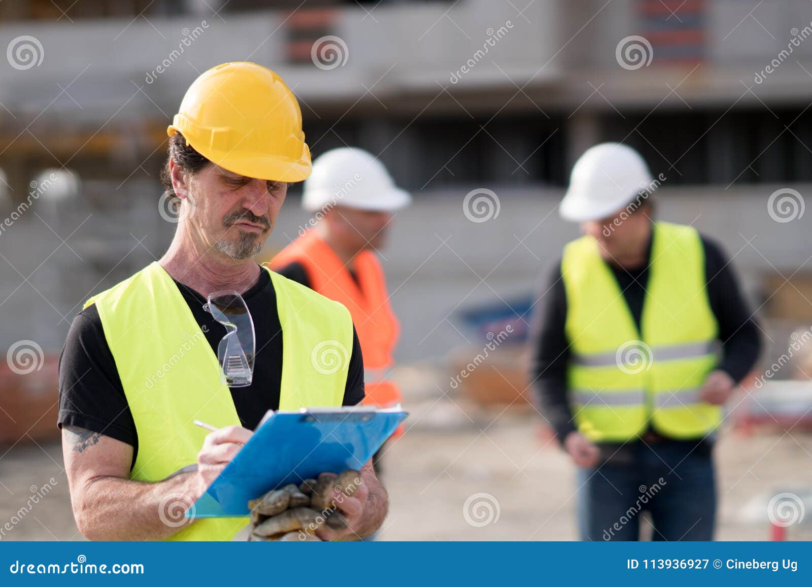 Foreman at Work on Construction Site Stock Image - Image of hardhat ...