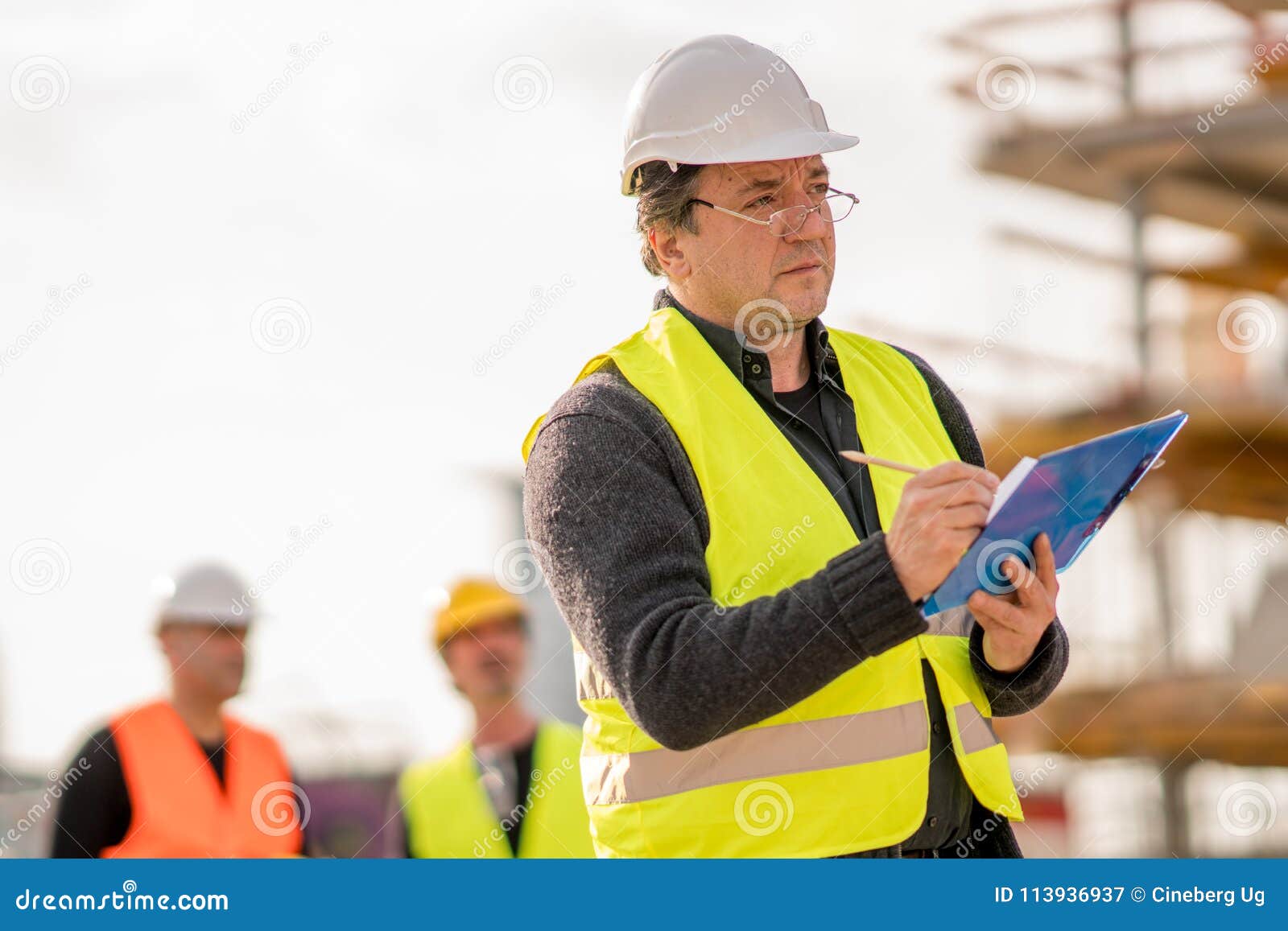 Foreman at Work on Construction Site Stock Image - Image of engineering ...
