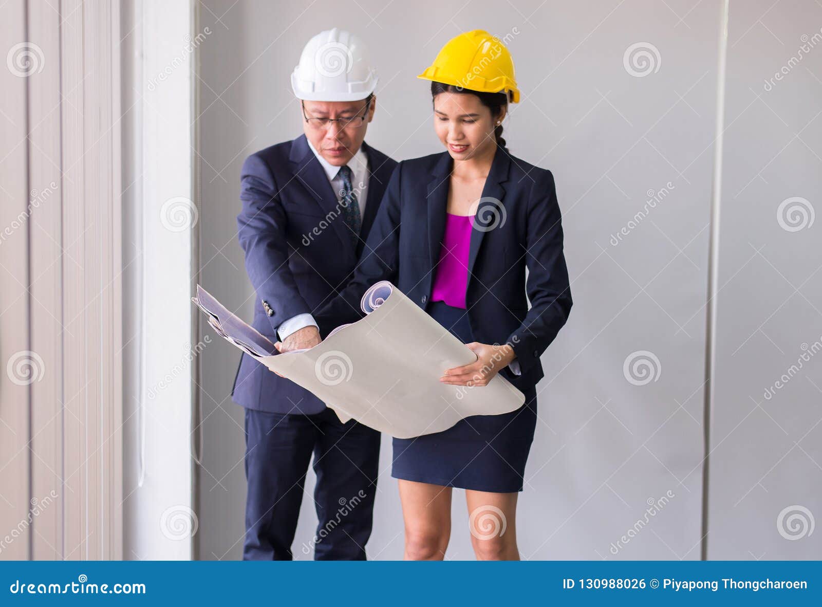 Foreman at Work Expertising the Structure on Construction Site with ...
