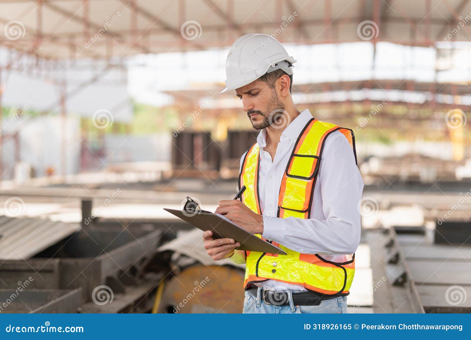 Foreman Worker Working at Construction Site, Engineer Man Planning ...