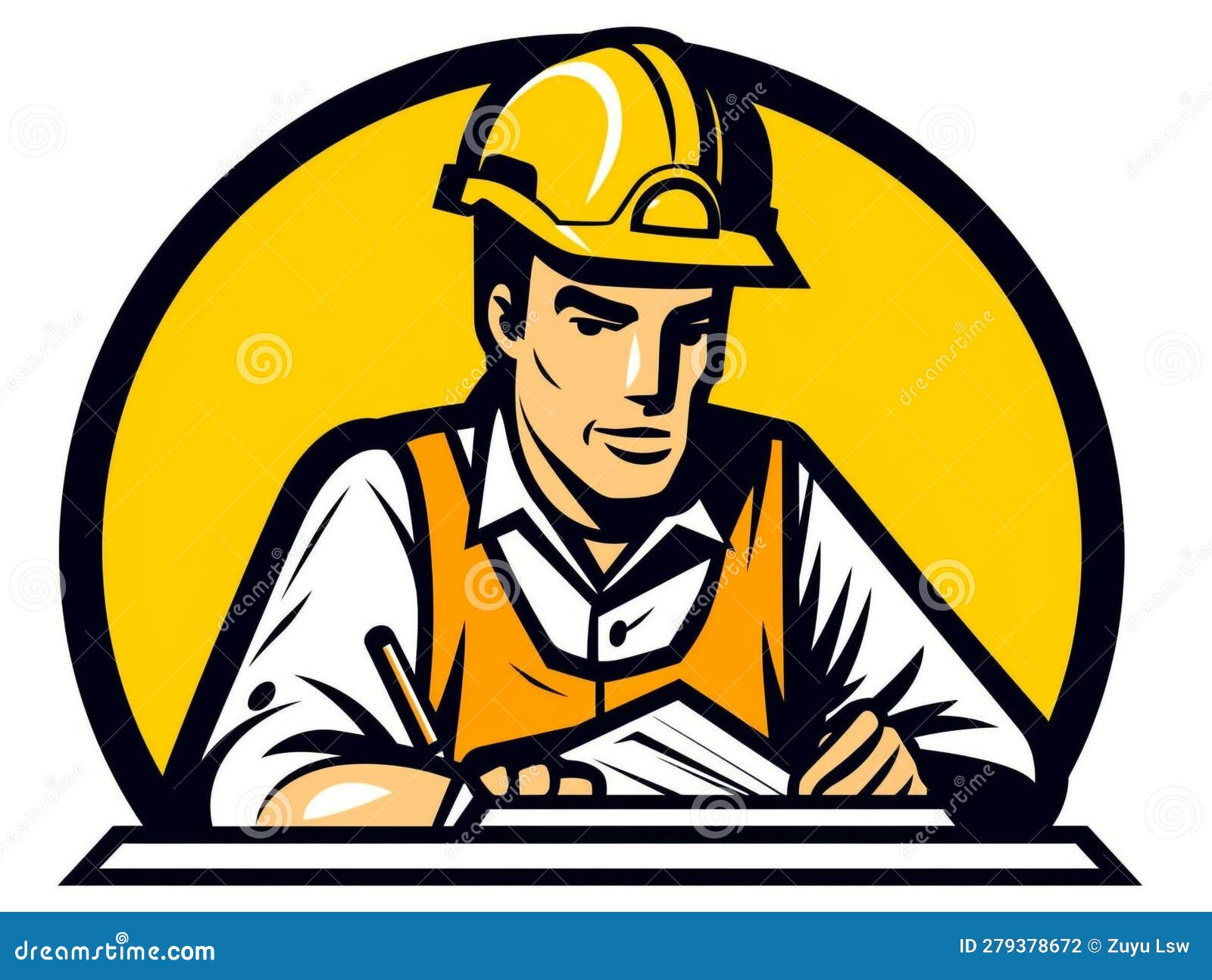 A Foreman Working at the Table, a Construction Engineer Drawing on a ...