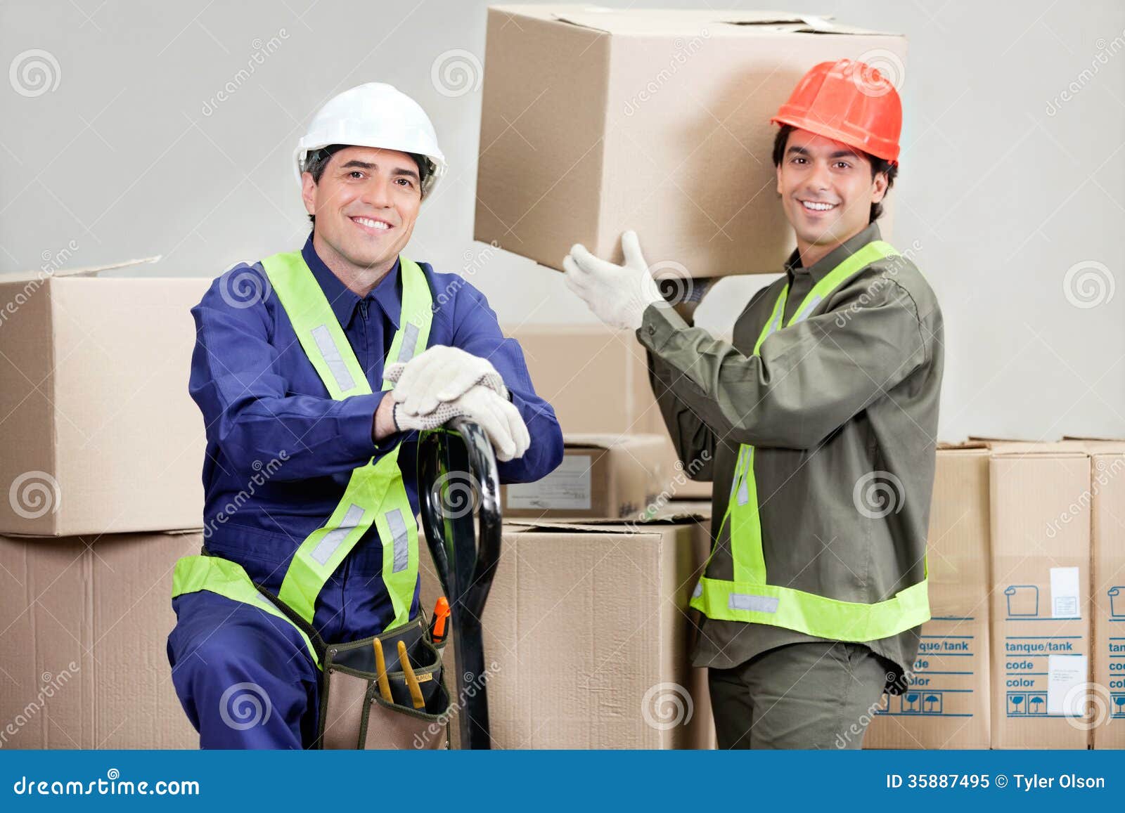 Foremen Loading Cardboard Boxes at Warehouse Stock Image - Image of ...