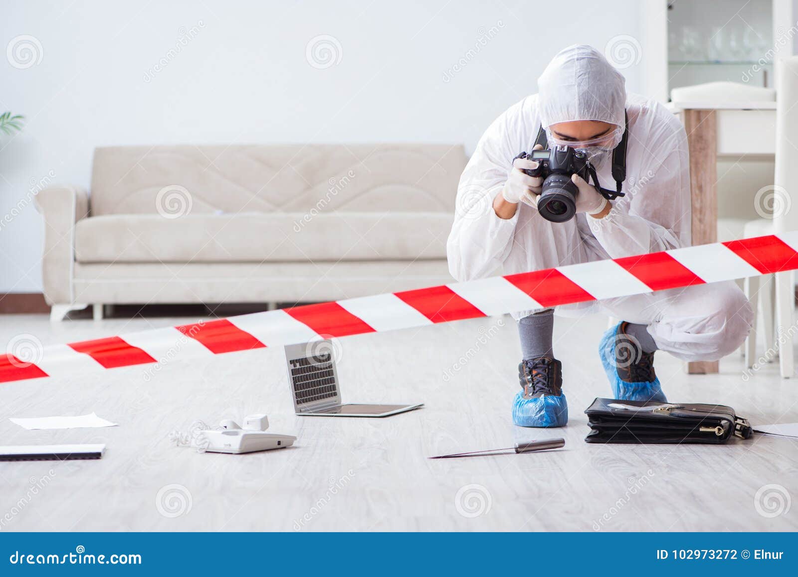 The Forensic Expert at Crime Scene Doing Investigation Stock Photo ...