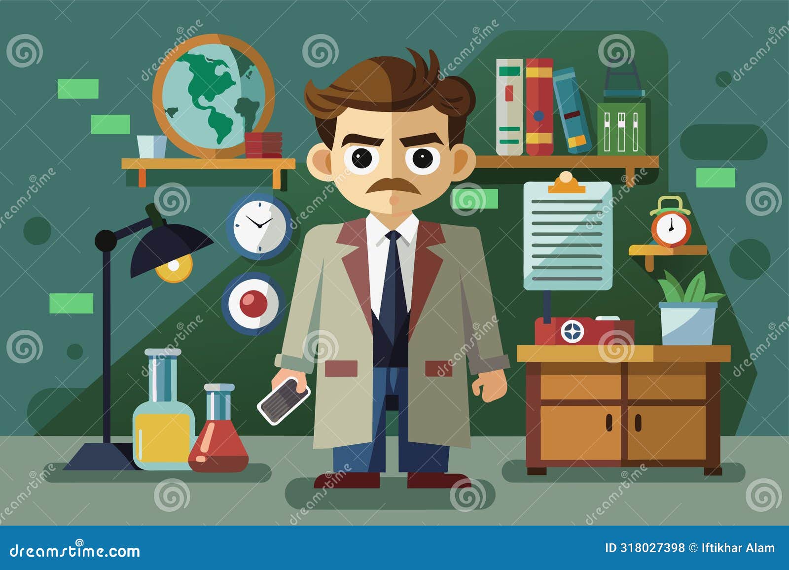 A Forensic Expert Standing in Front of a Desk with a Clock on it ...