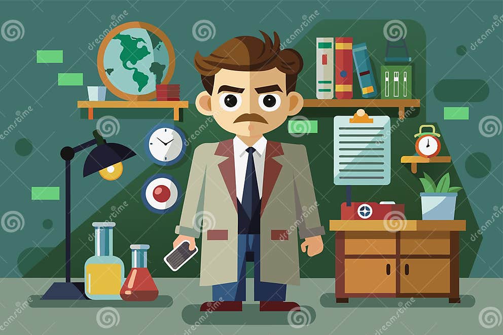 A Forensic Expert Standing in Front of a Desk with a Clock on it ...