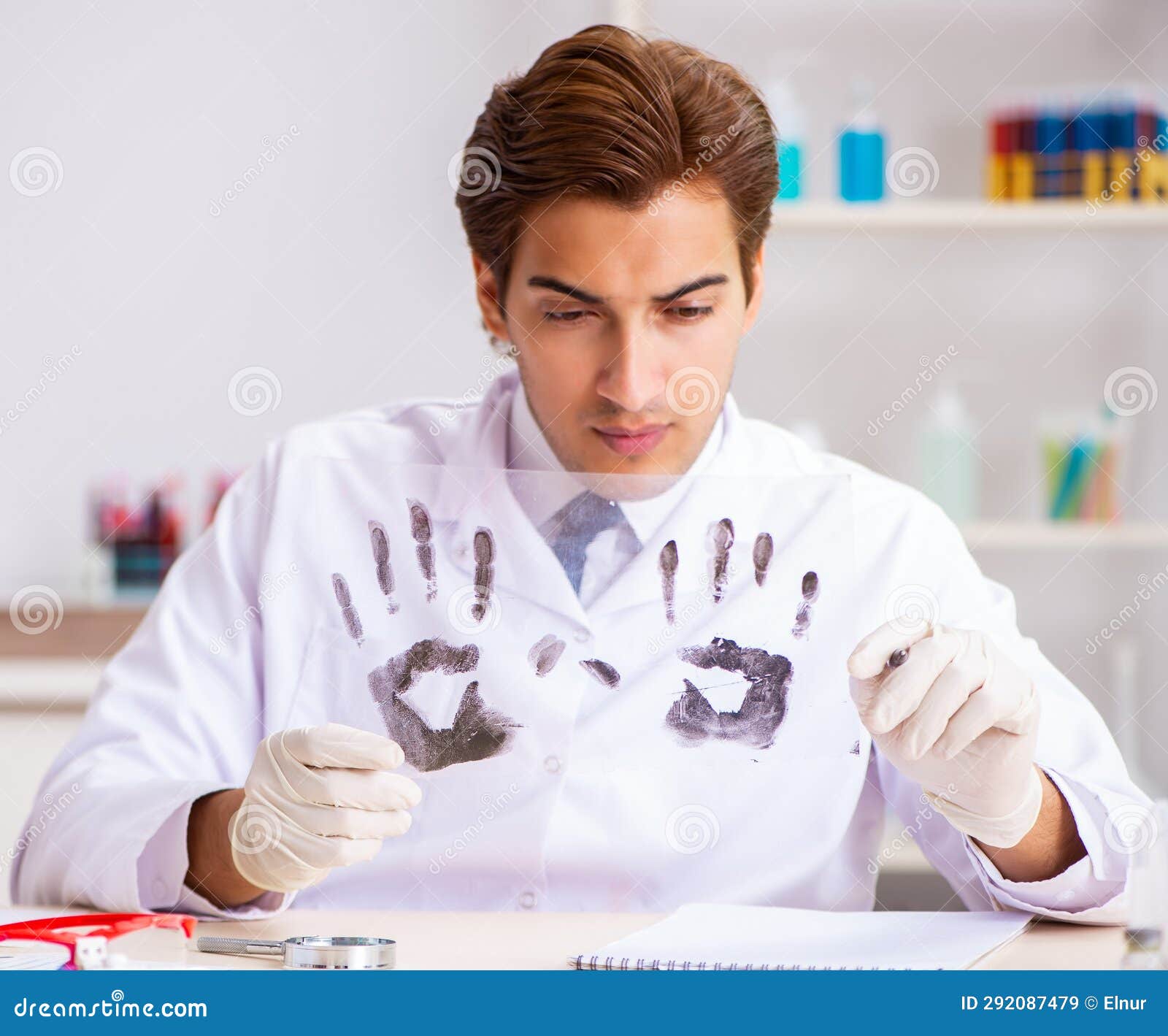Forensic Expert Studying Fingerprints in the Lab Stock Image - Image of ...