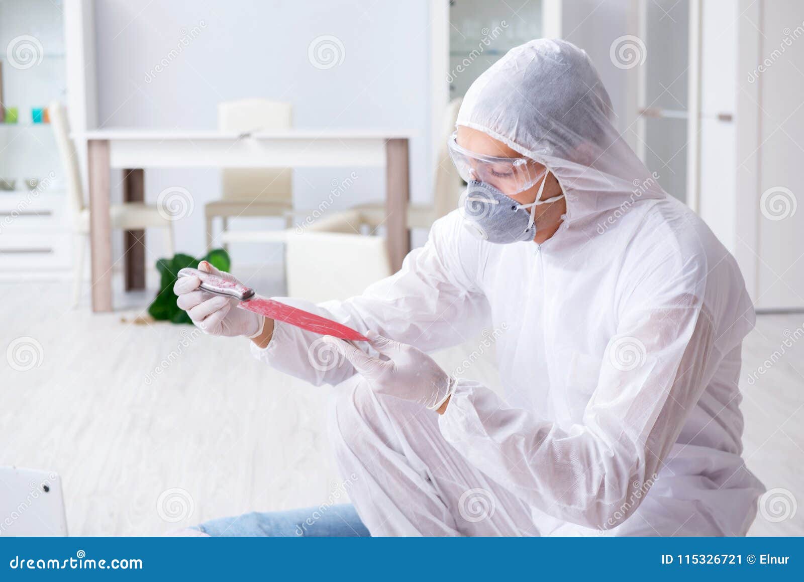 Forensic Investigator At The Crime Scene Investigating Woman Mur