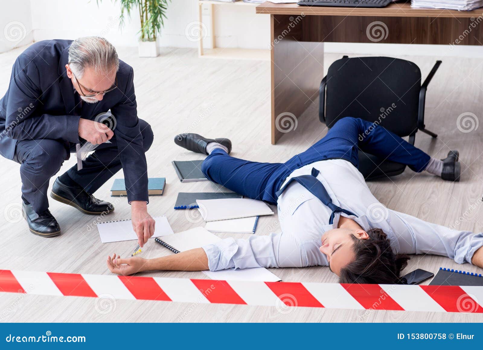 Forensic Investigator and Dead Employee in the Office Stock Photo ...
