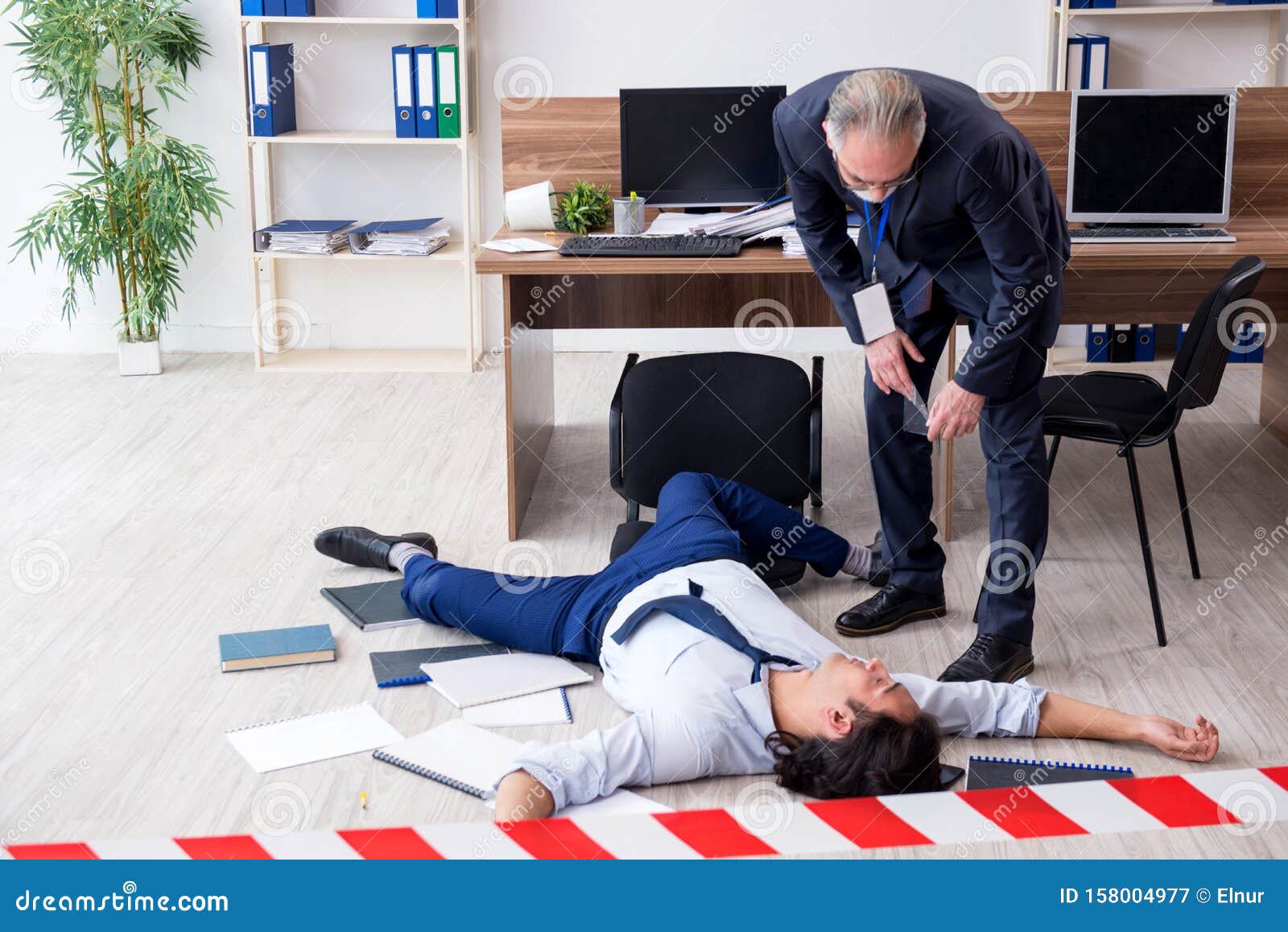 Forensic Investigator and Dead Employee in the Office Stock Image ...