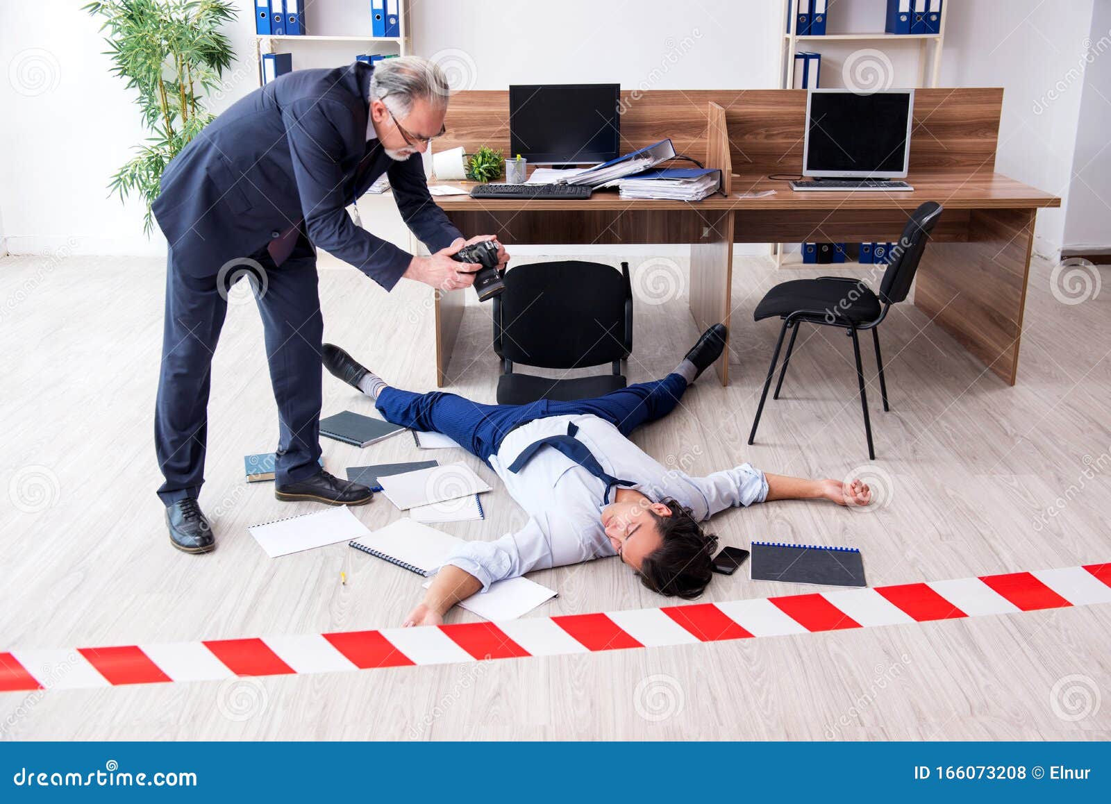 Forensic Investigator and Dead Employee in the Office Stock Photo ...