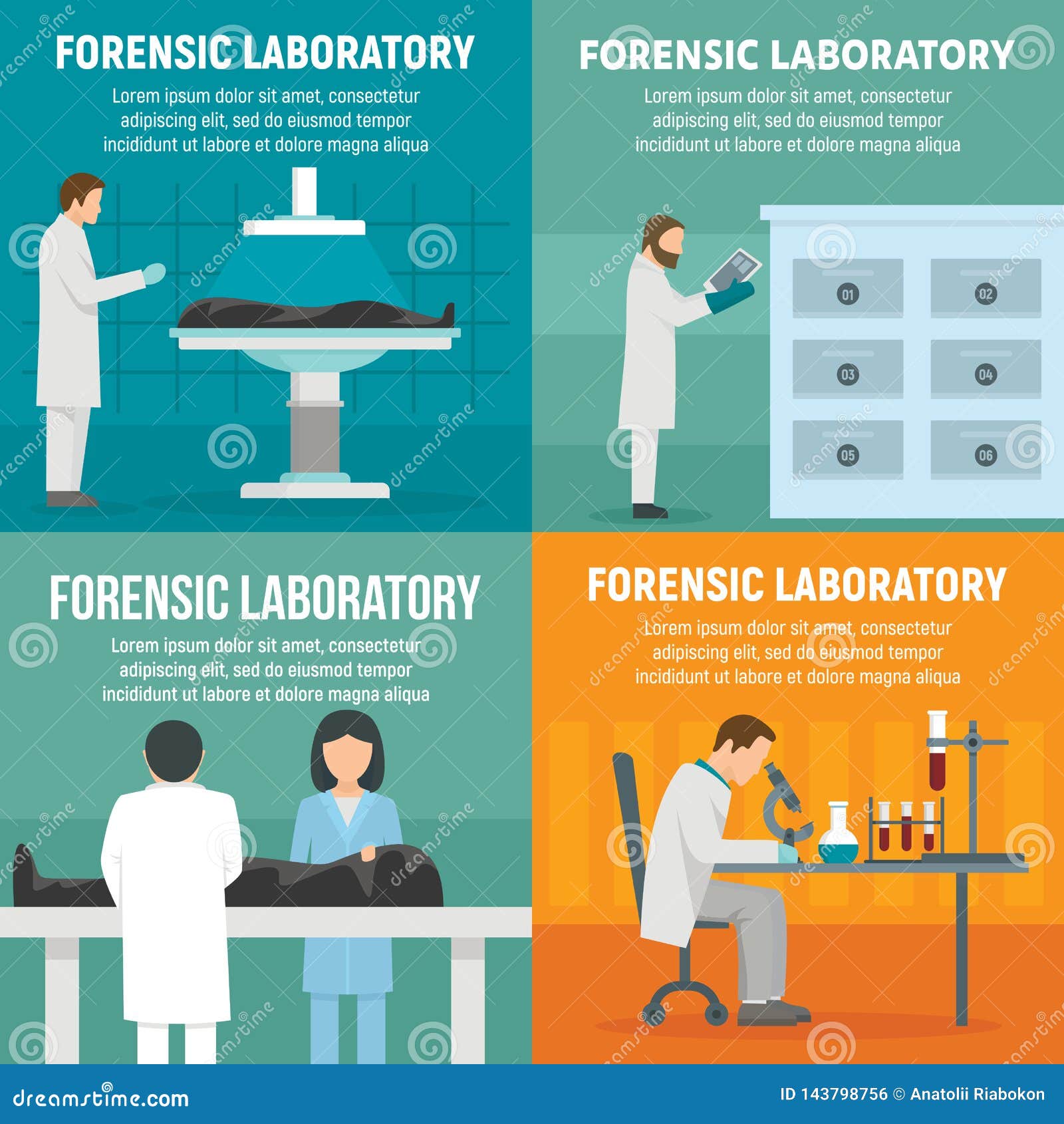 Forensic Laboratory Banner Set, Flat Style Stock Vector - Illustration ...