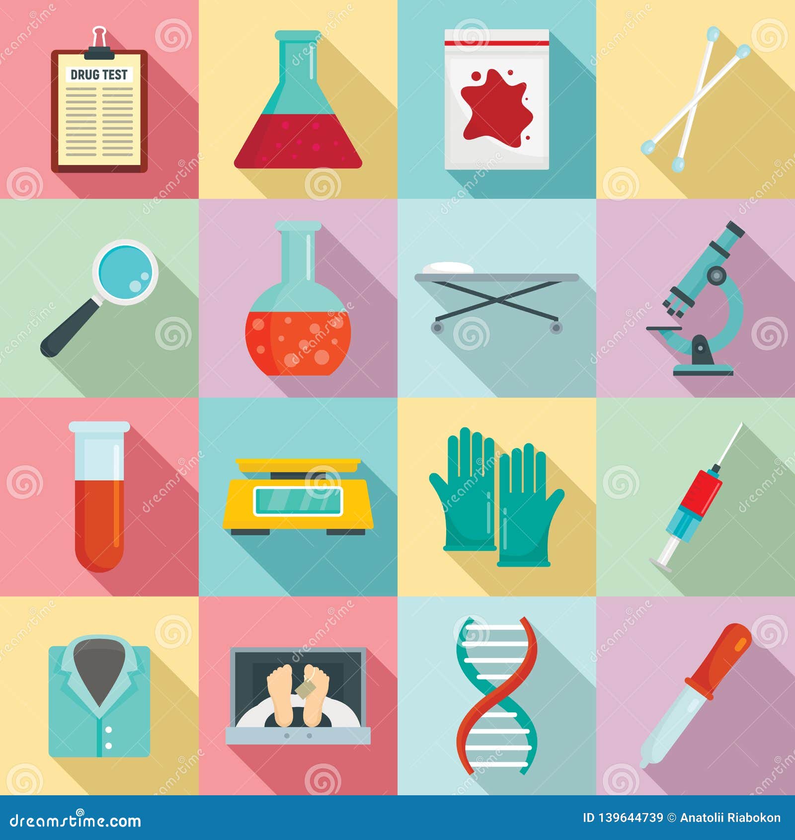 Forensic Laboratory Icons Set, Flat Style Stock Vector - Illustration ...