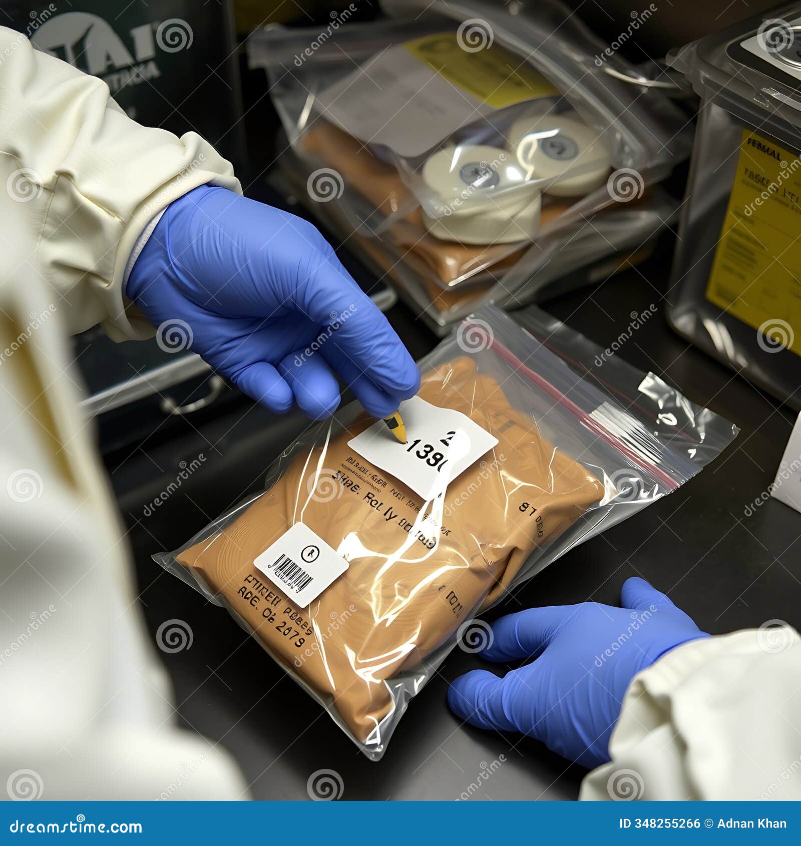 Forensic Photography of a Piece of Evidence Being Bagged and Tagged ...