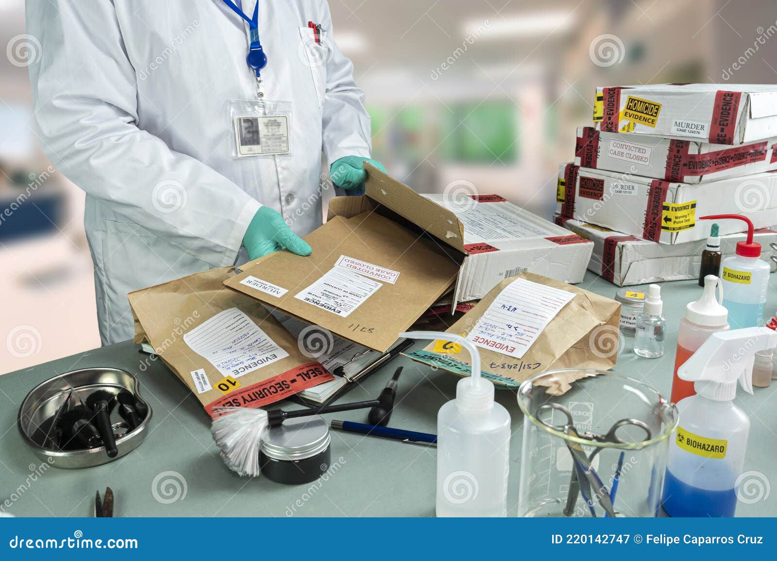 Forensic Police Check Files Against Evidence in Crime Lab Stock Image ...