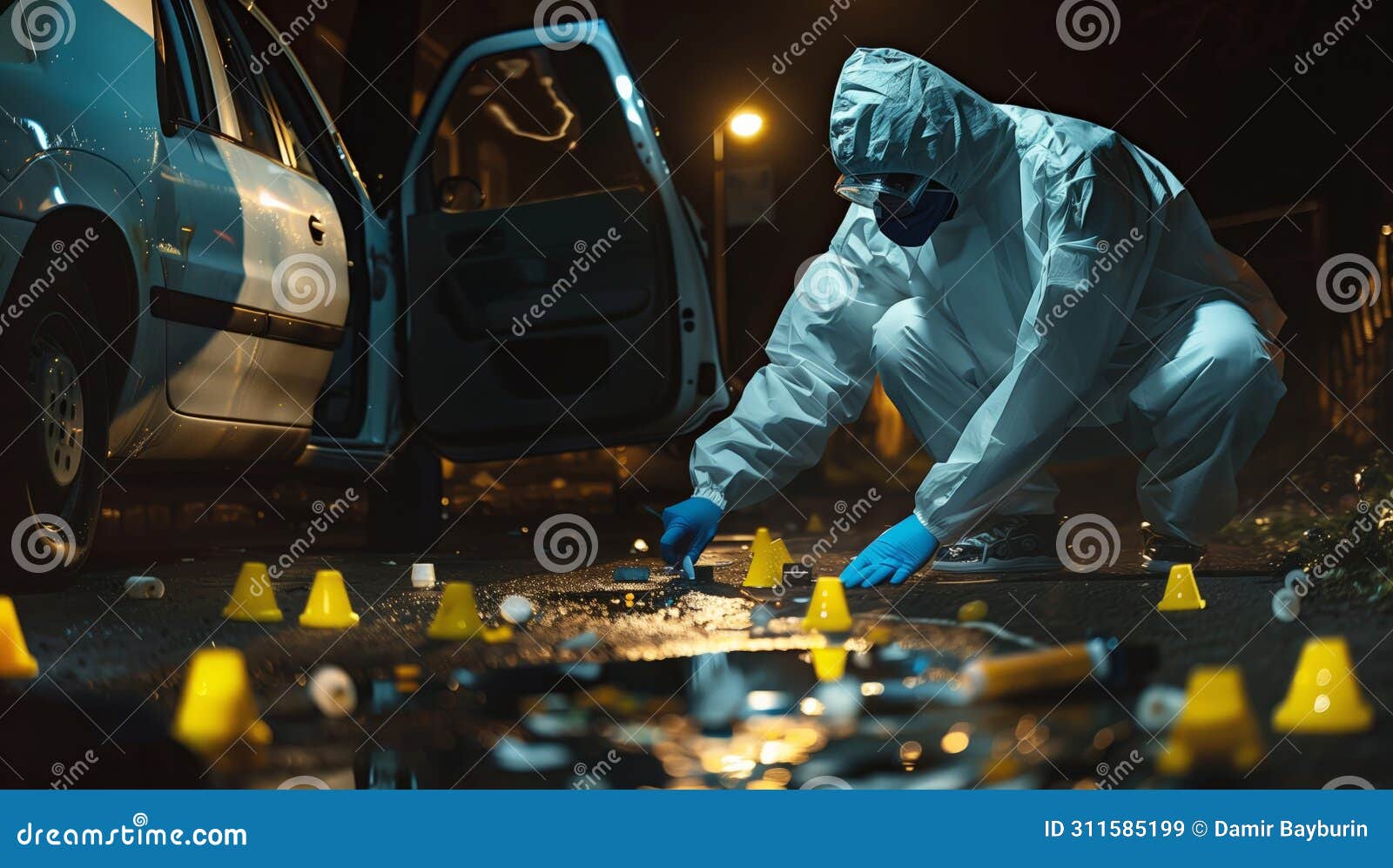Forensic Scientist in Protective Suit Working at Crime Scene Stock ...