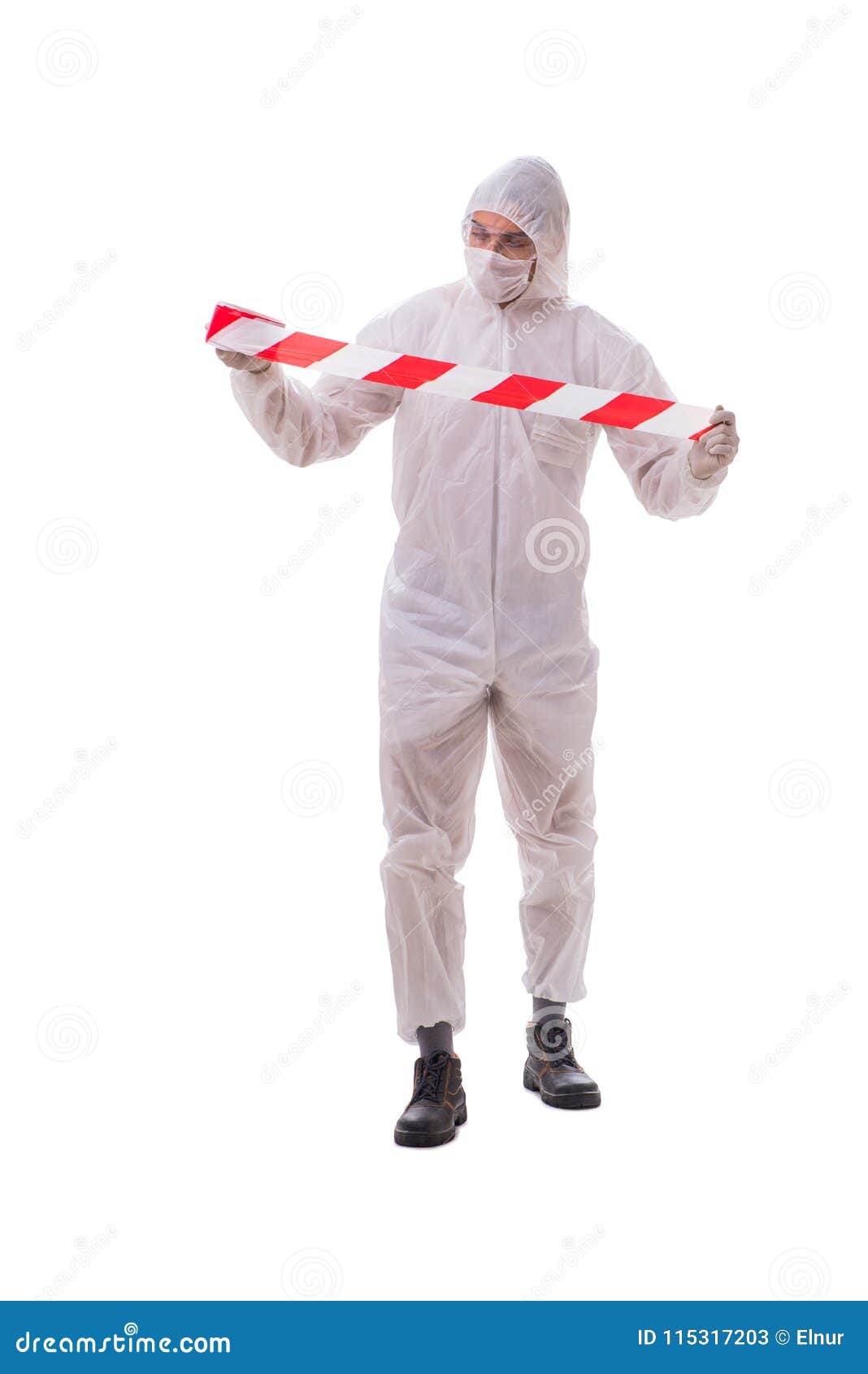 The Forensic Specialist in Protective Suit Isolated on White Stock ...