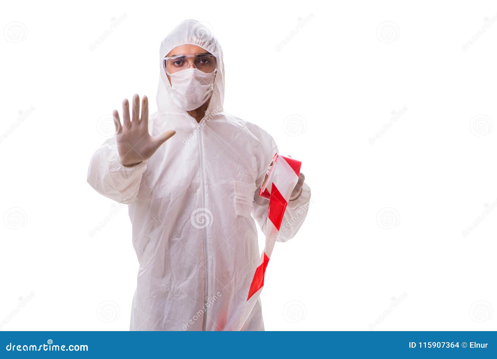 The Forensic Specialist in Protective Suit Isolated on White Stock ...