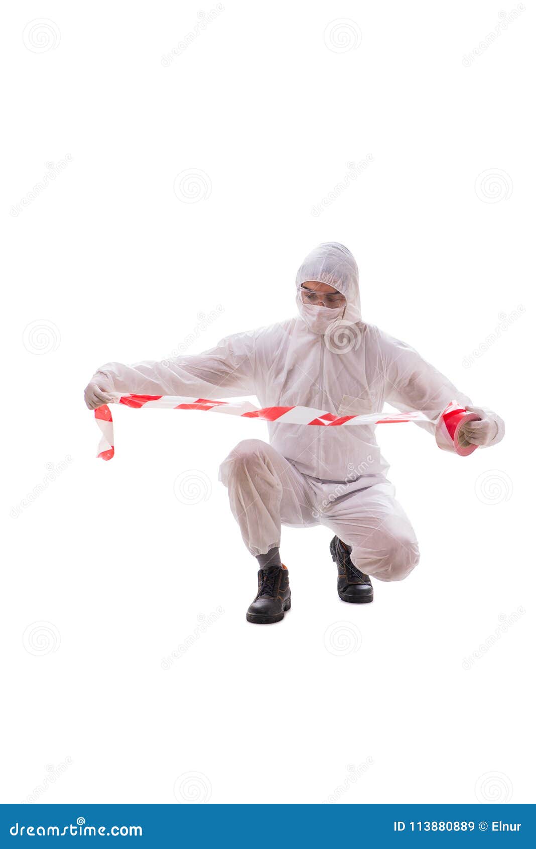 The Forensic Specialist in Protective Suit Isolated on White Stock ...