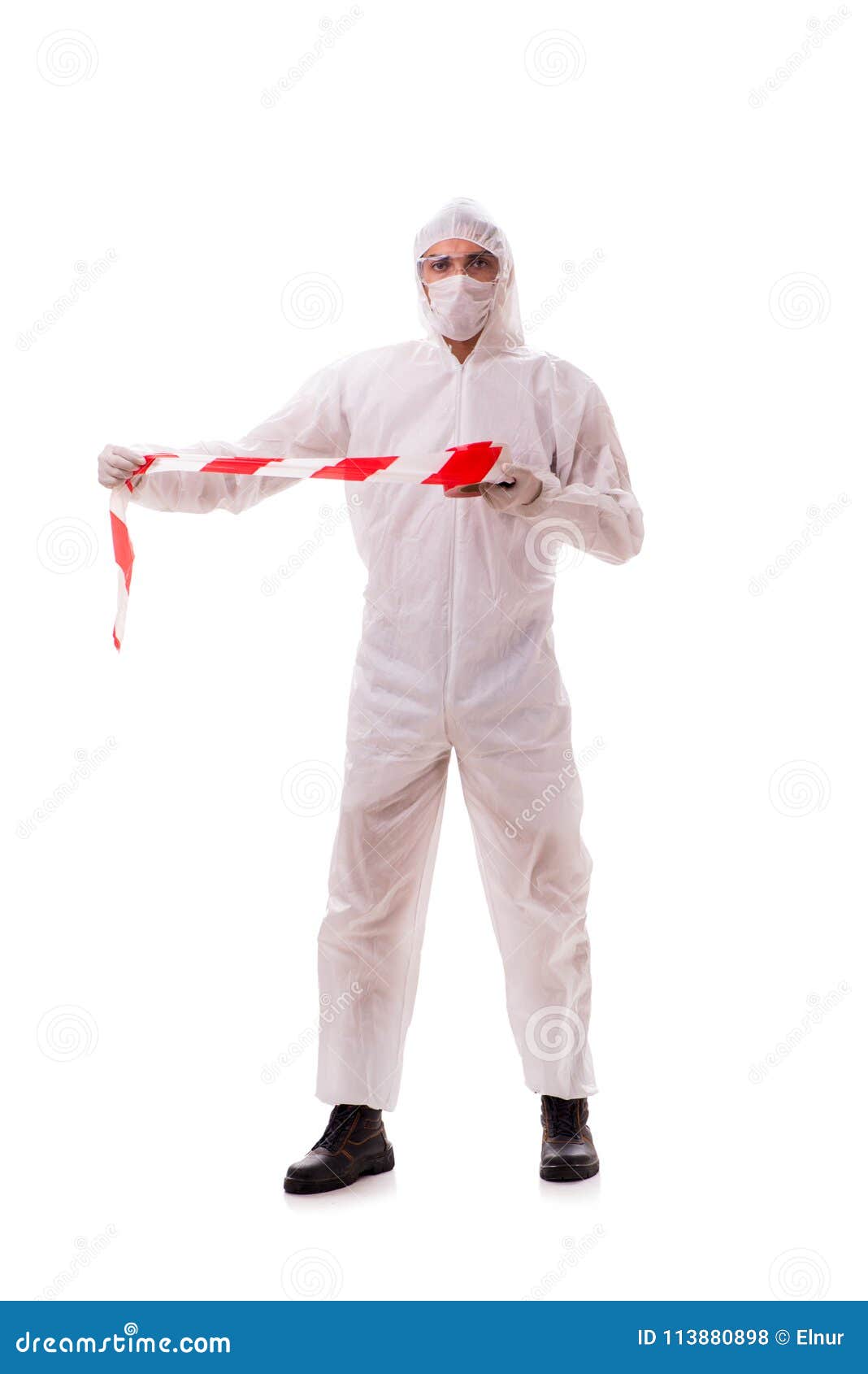The Forensic Specialist in Protective Suit Isolated on White Stock ...