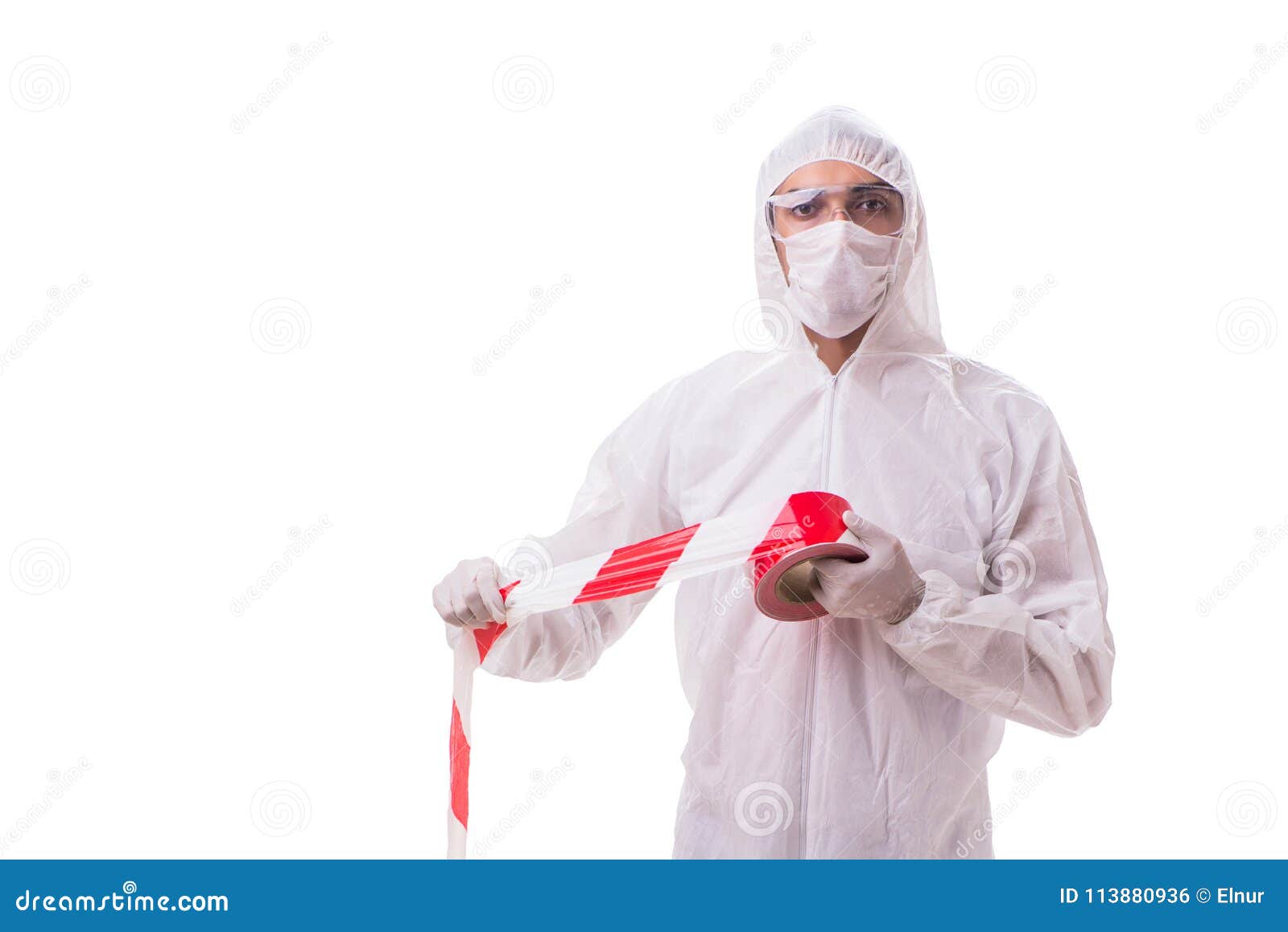 The Forensic Specialist in Protective Suit Isolated on White Stock ...