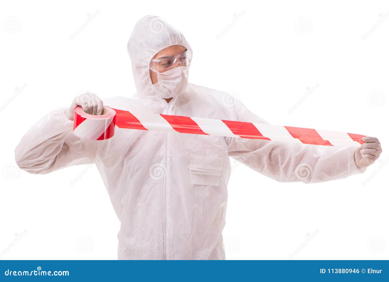 The Forensic Specialist in Protective Suit Isolated on White Stock ...
