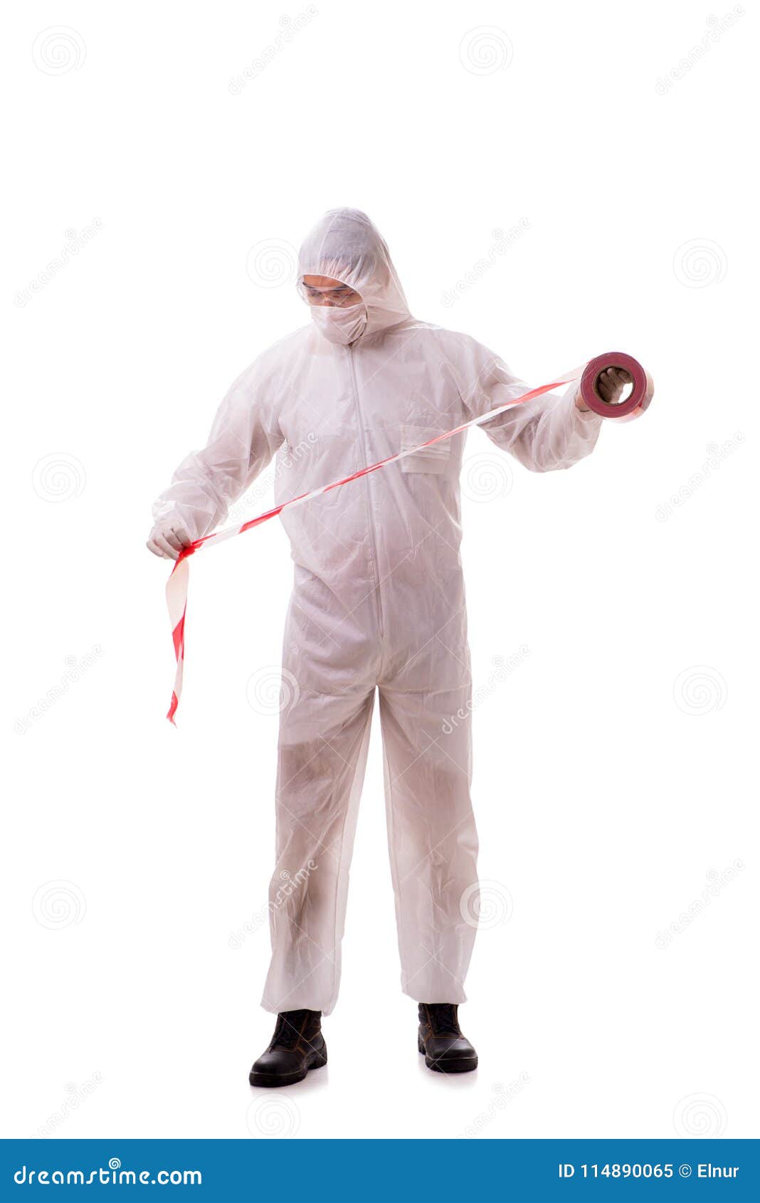 The Forensic Specialist in Protective Suit Isolated on White Stock ...