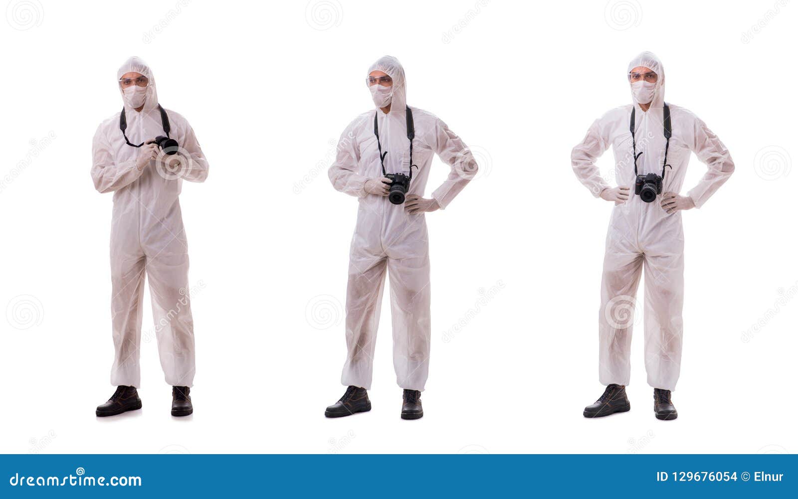 The Forensic Specialist in Protective Suit Taking Photos on White Stock ...