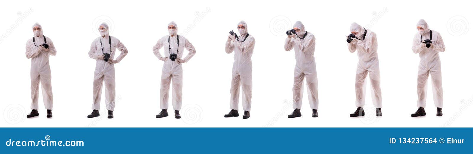 The Forensic Specialist in Protective Suit Taking Photos on White Stock ...