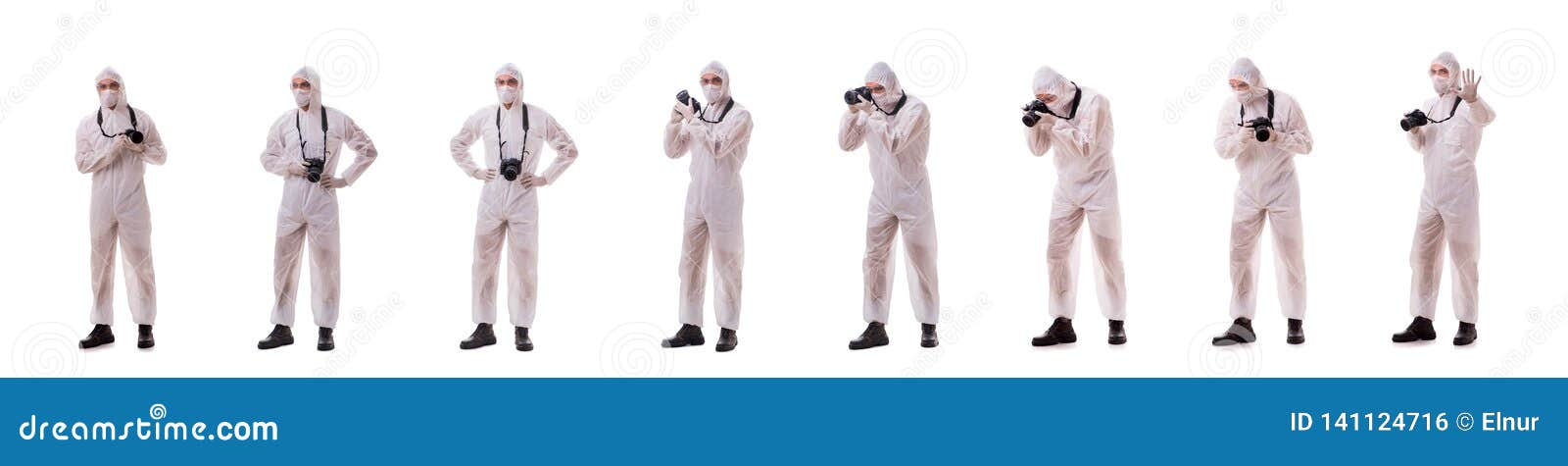 The Forensic Specialist in Protective Suit Taking Photos on White Stock ...