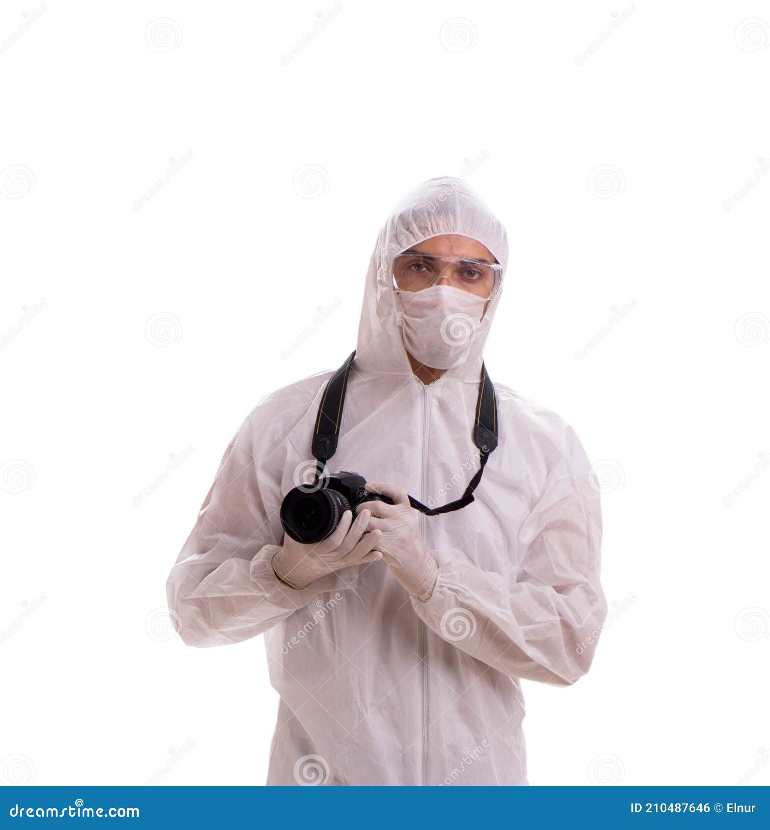 Forensic Specialist in Protective Suit Taking Photos on White Stock ...