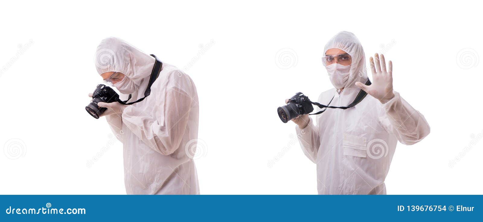 The Forensic Specialist in Protective Suit Taking Photos on White Stock ...