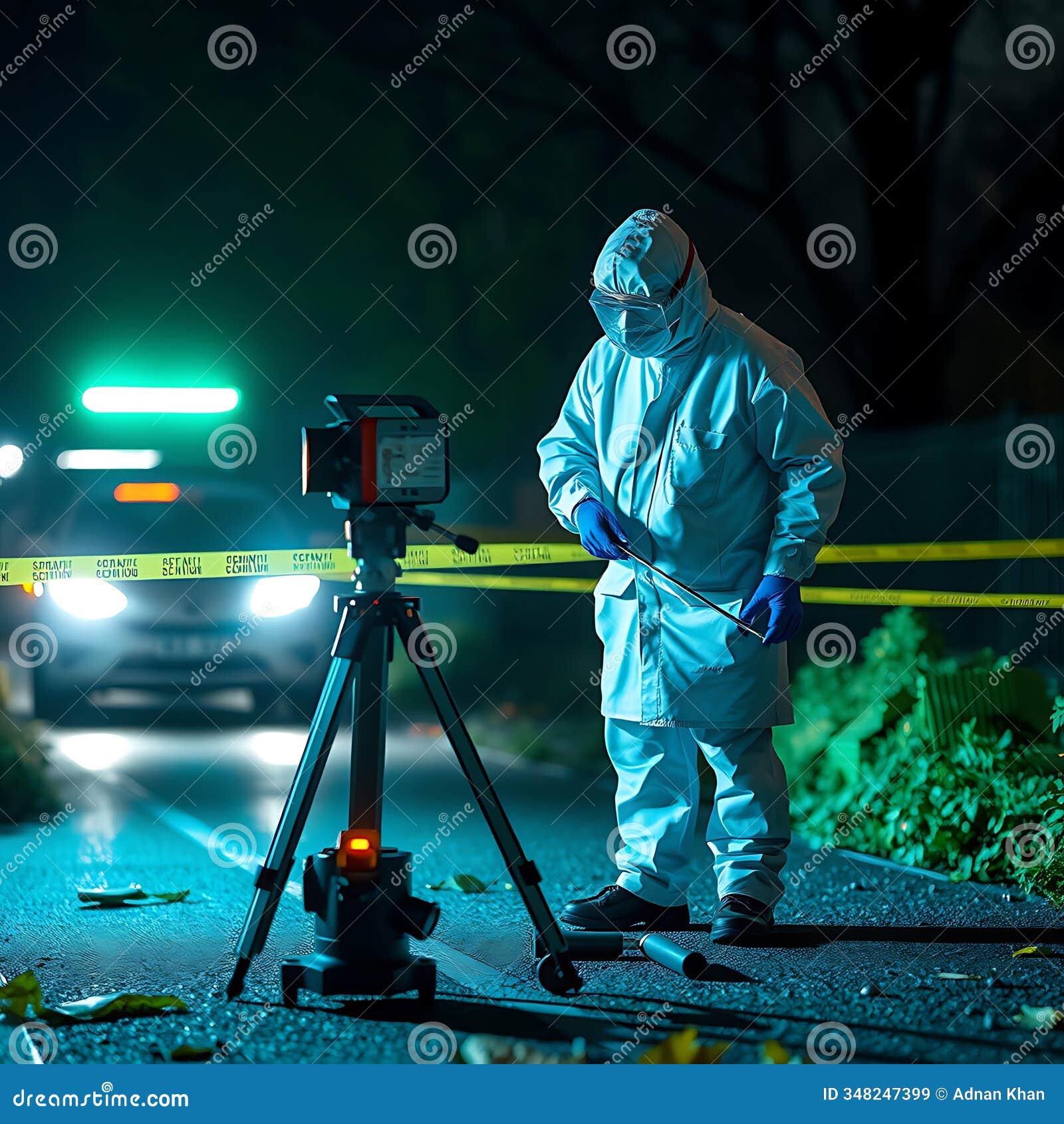 A Forensic Team Working with a Laser Scanner To Map a Crime Scene with ...