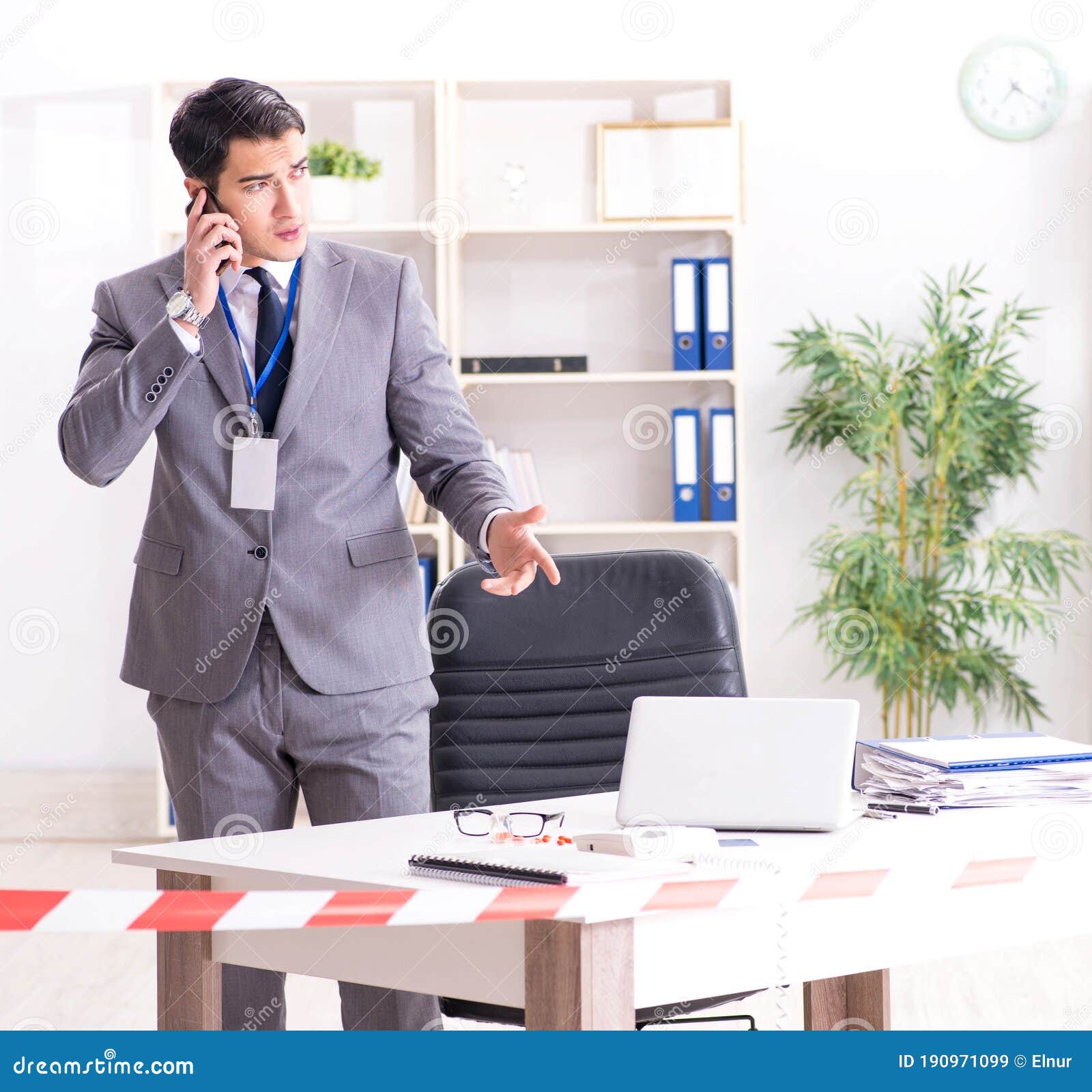 Forensics Investigator at the Scene of Office Crime Stock Image - Image ...