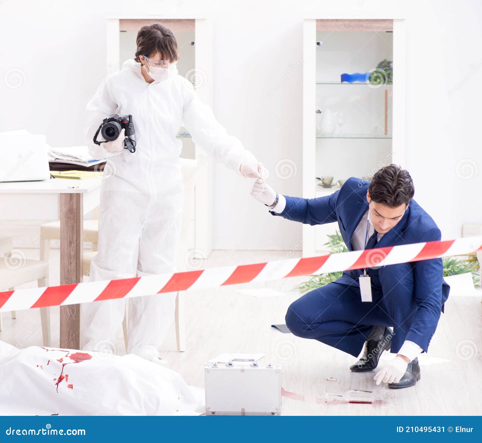 Forensics Investigator at the Scene of Office Crime Stock Image - Image ...