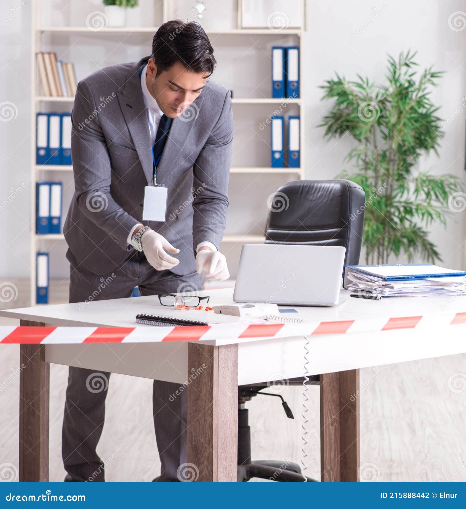 Forensics Investigator at the Scene of Office Crime Stock Photo - Image ...