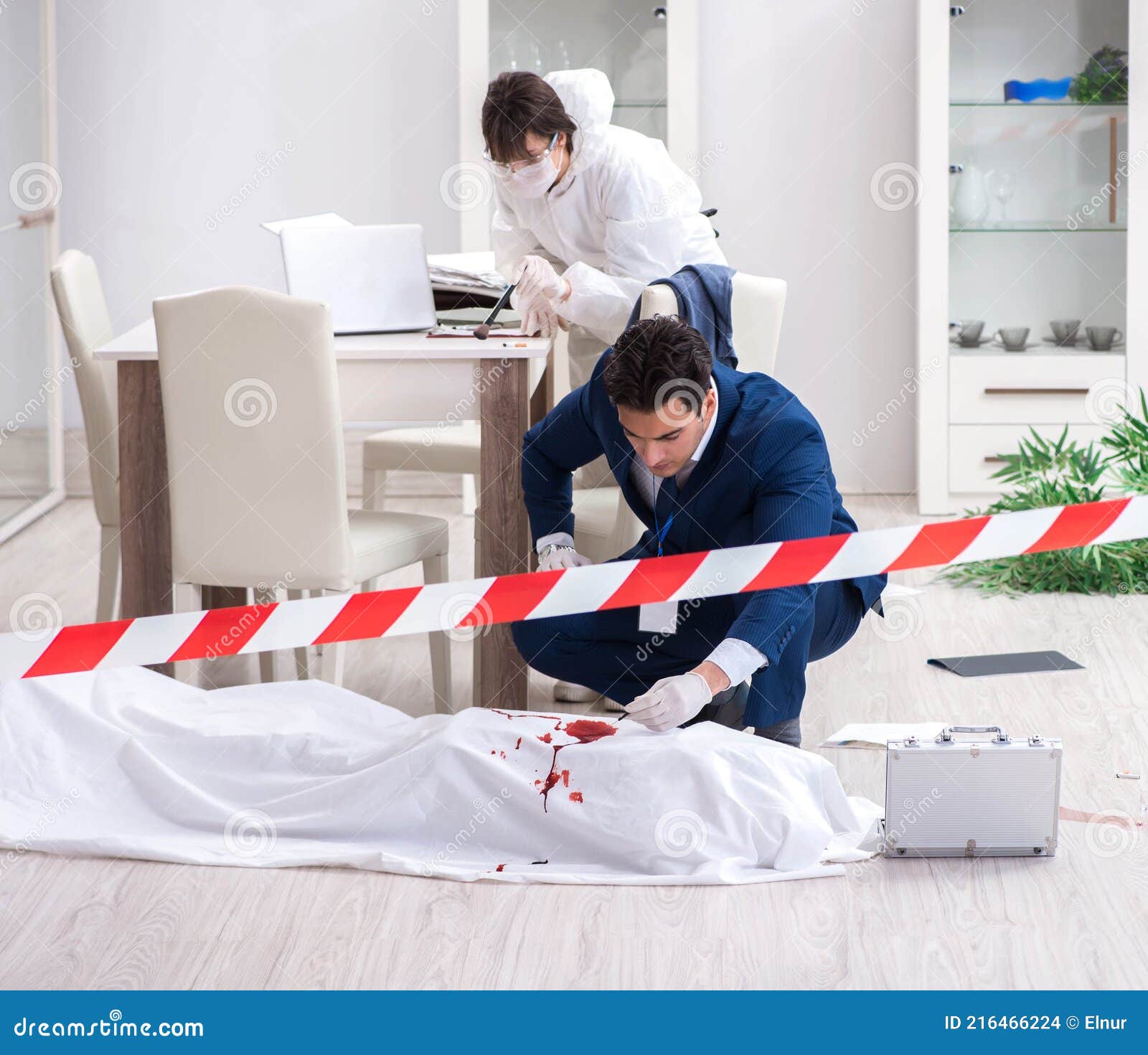 Forensics Investigator at the Scene of Office Crime Stock Photo - Image ...