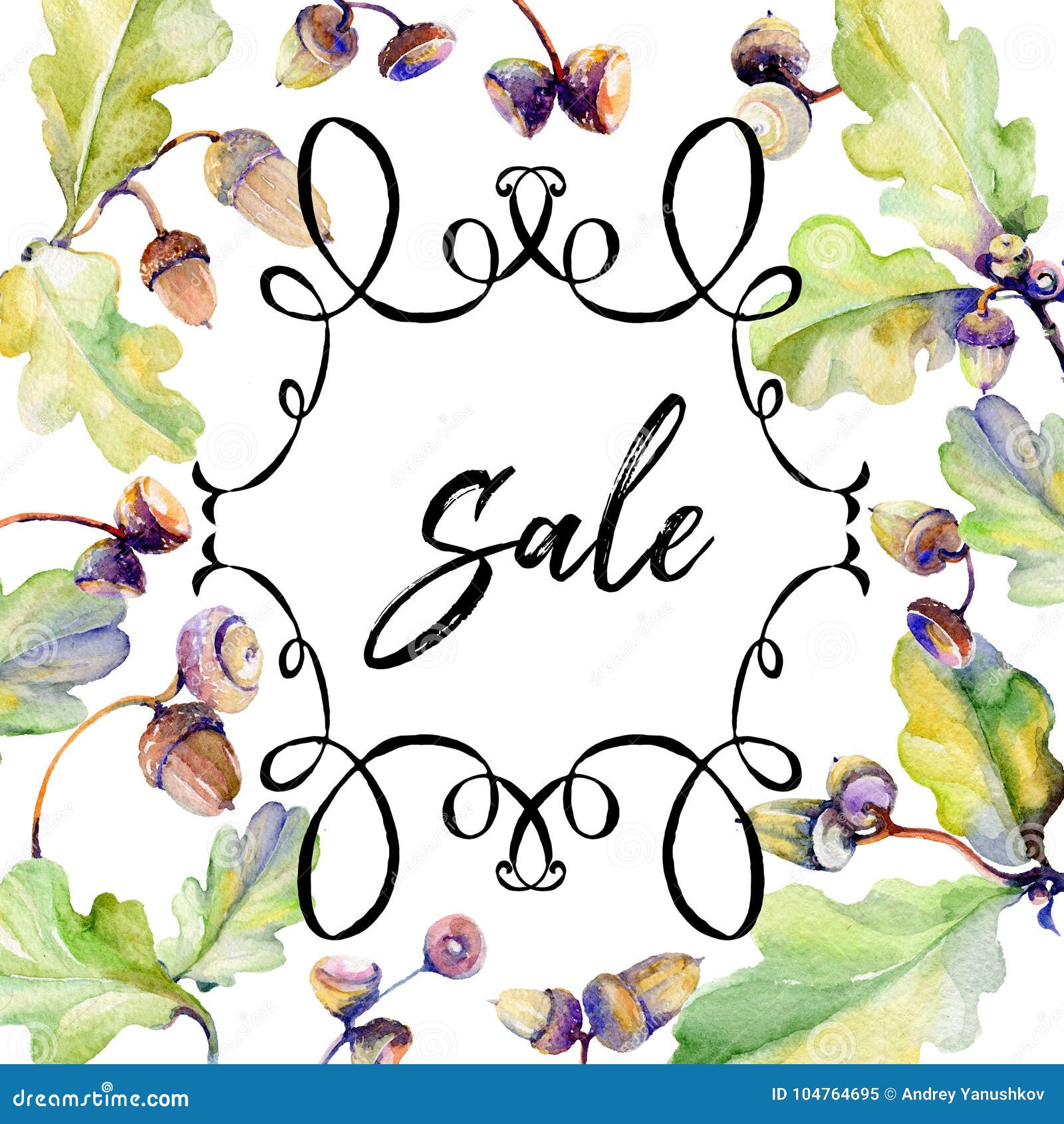 Forest Acorn Frame in a Hand Drawn Watercolor Style. Stock Illustration ...